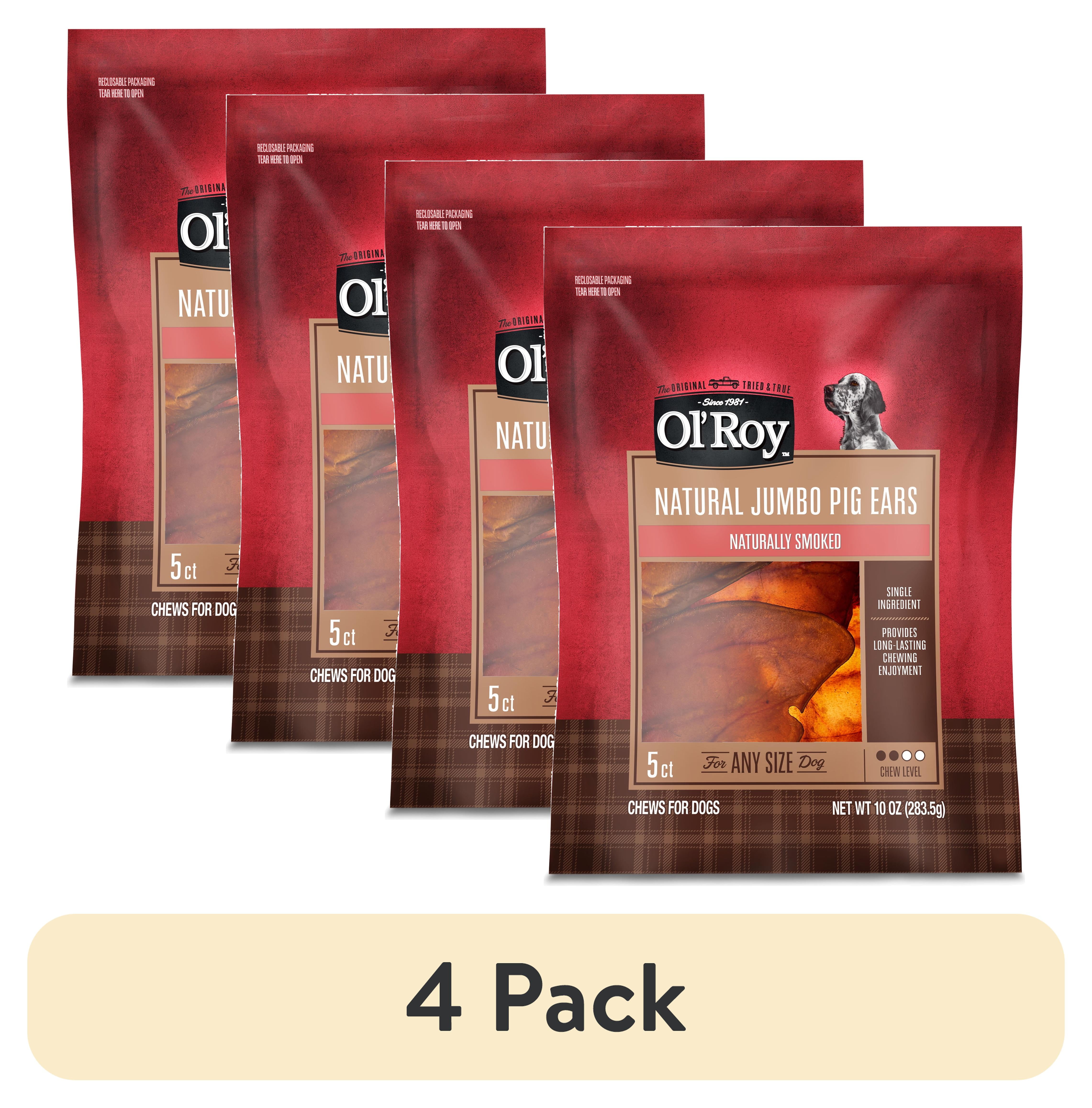 (4 pack) Ol' Roy Smoked Jumbo Pig Ear Chews for Dogs, 10 oz, 5 Count ...
