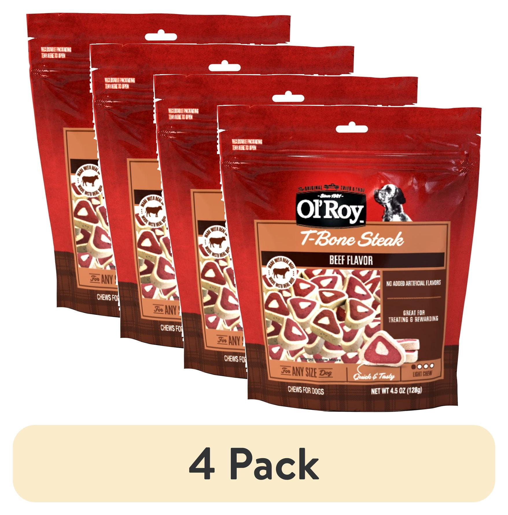 (4 pack) Ol' Roy T-Bone Steak Bites Beef Flavor Chewy Dog Treats, 4.5 ...