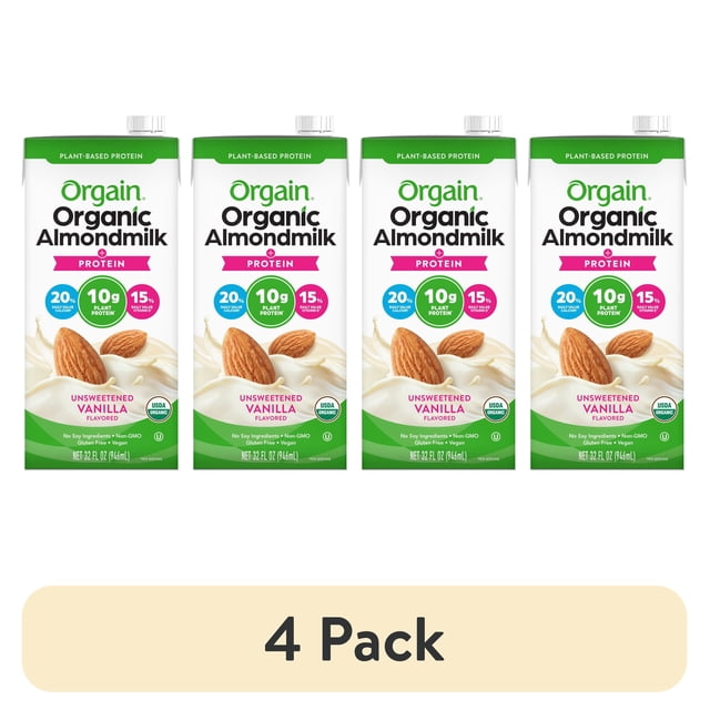 (4 pack) Orgain Organic 10g Plant Based Protein Almondmilk, Unsweetened ...