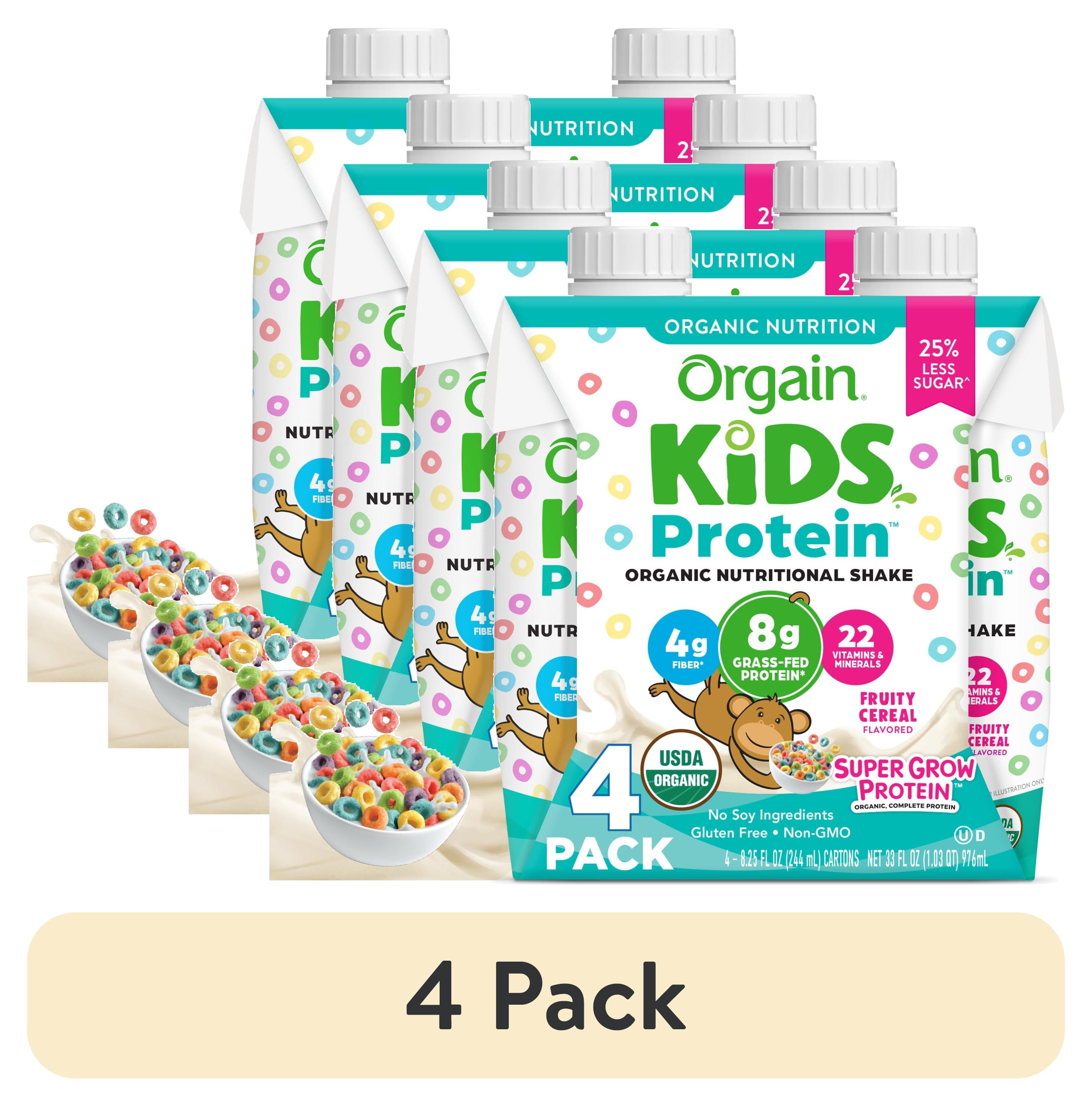 (4 pack) Orgain Organic Kids 8g Protein Nutritional Shake Drink, Fruity ...