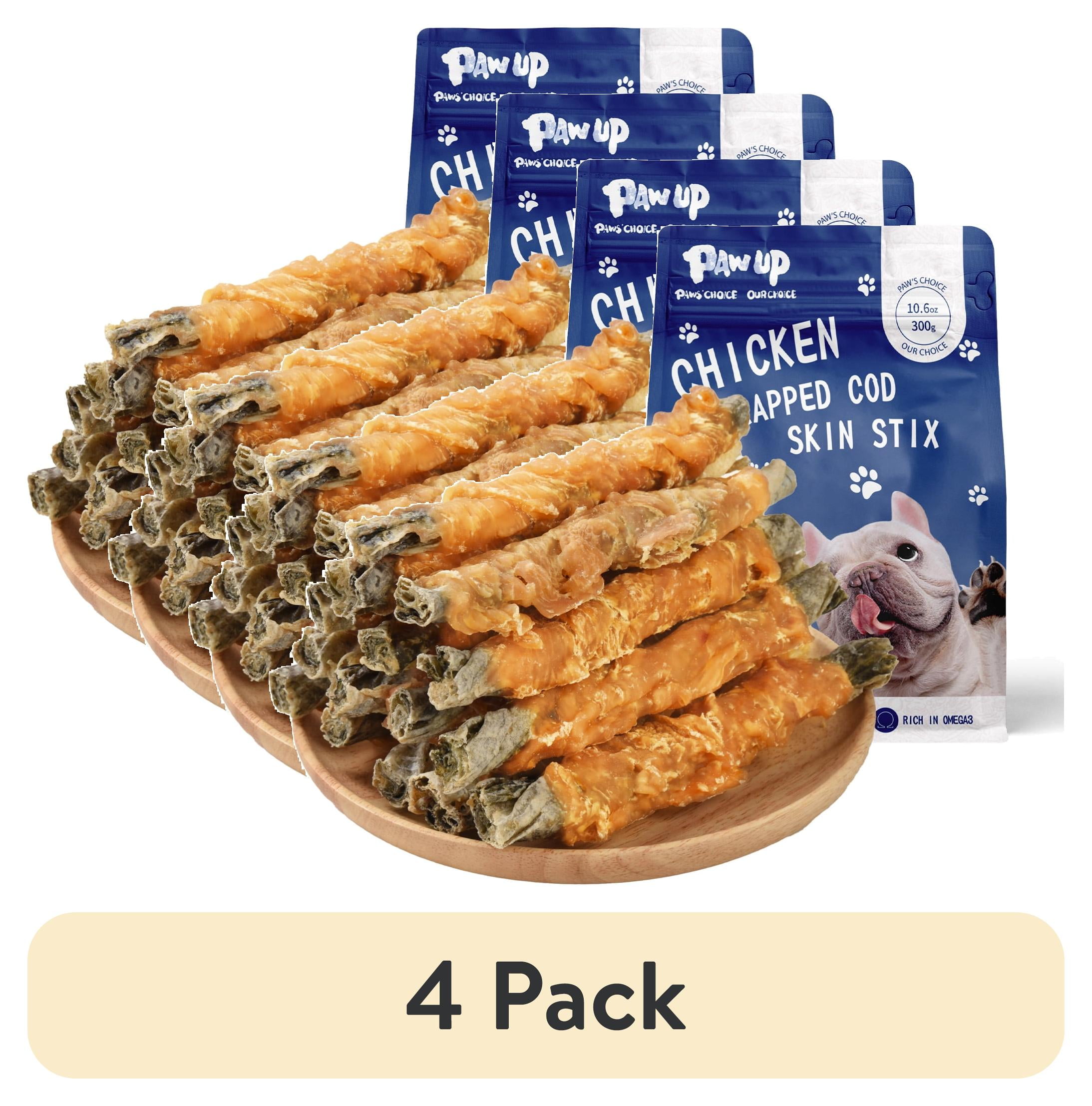 (4 pack) PAWUP Chicken Wrapped Cod Skin Dog Treat, Rawhide Free Dog ...