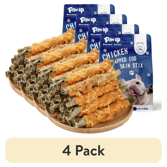 (4 pack) PAWUP Chicken Wrapped Cod Skin Dog Treat, Rawhide Free Dog ...