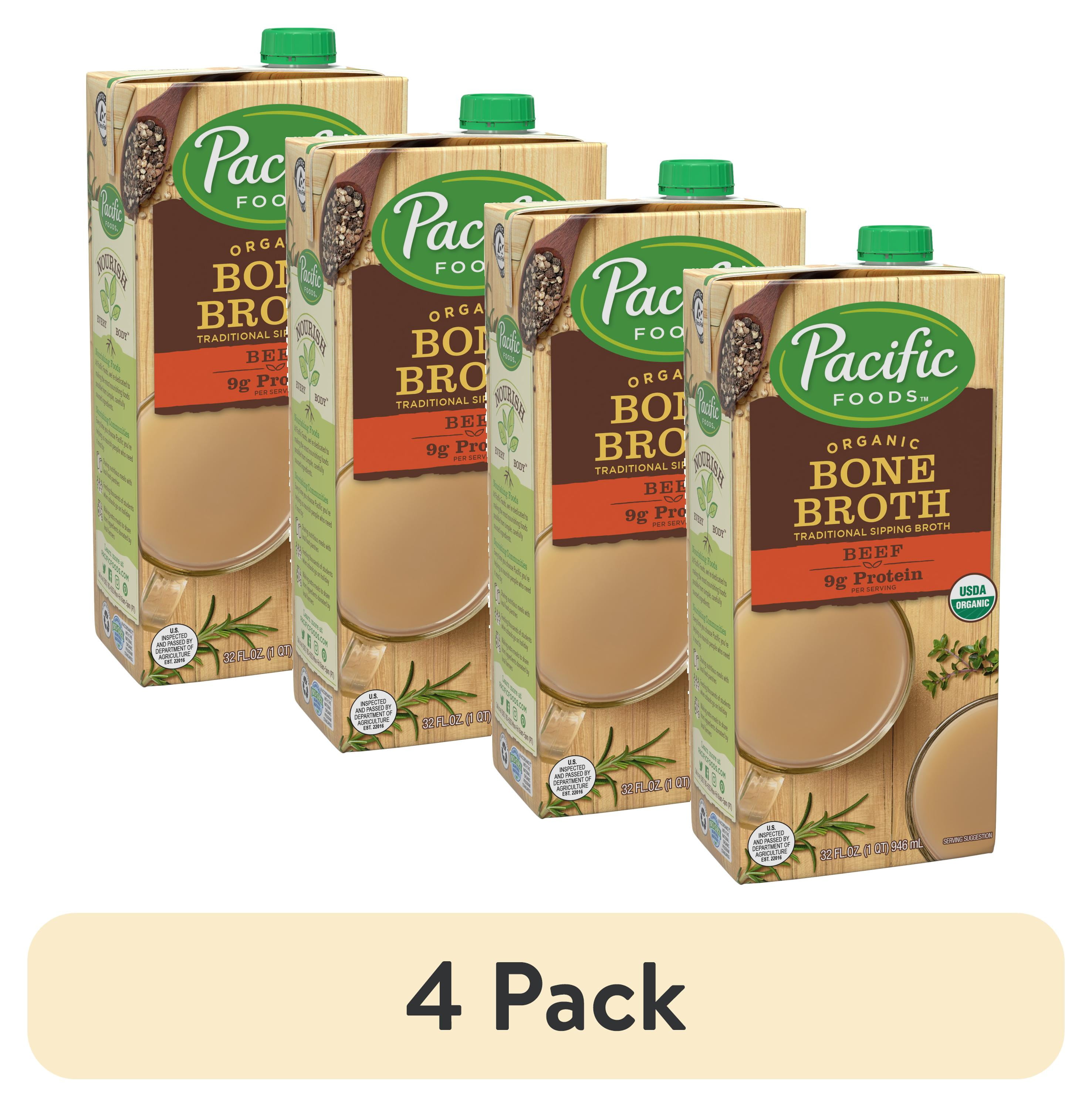 (4 pack) Pacific Foods Organic Beef Bone Broth, 32 oz Carton - Walmart.com