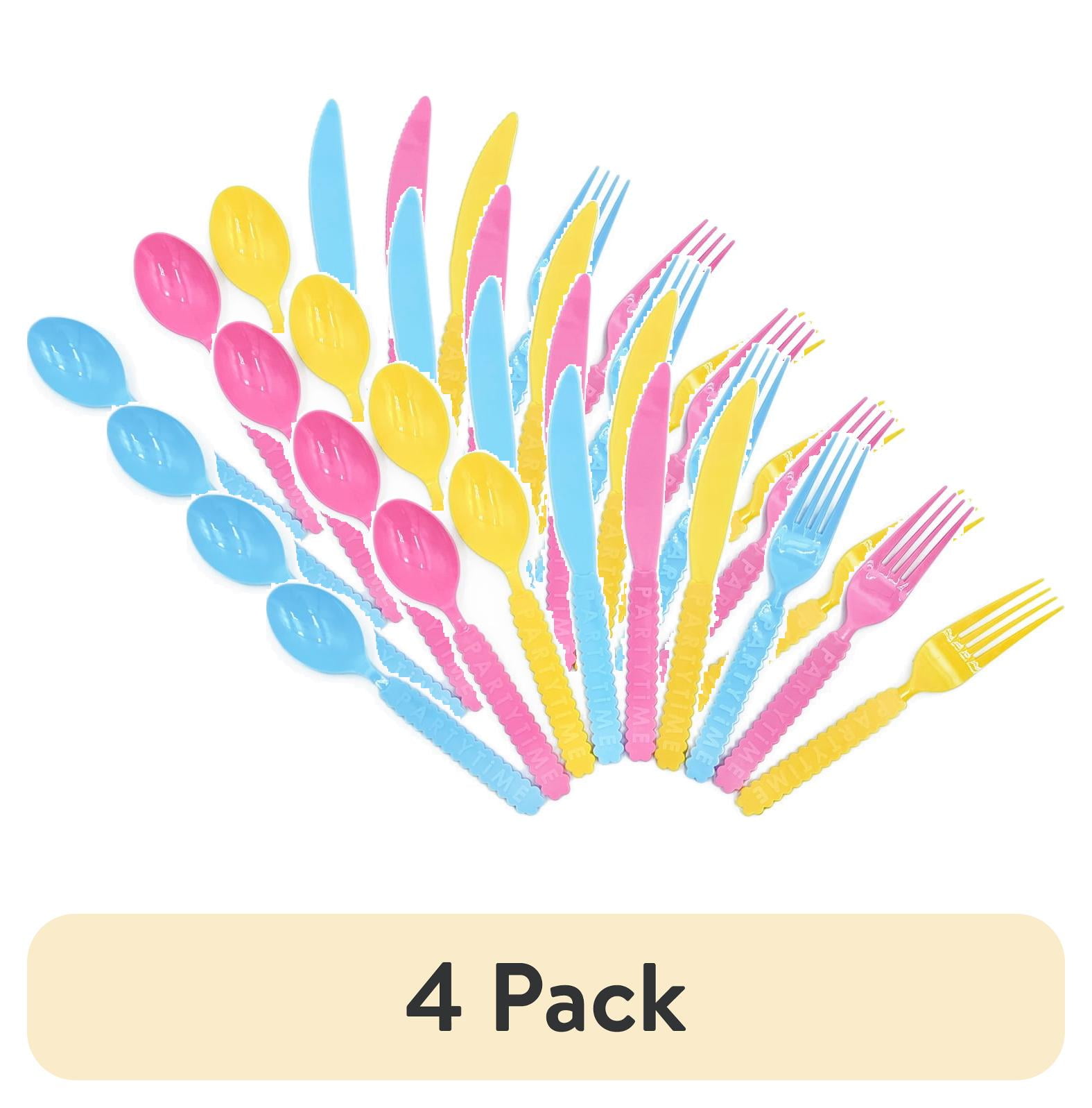 (4 pack) Packed Party 'Party Time' Multicolor Plastic Cutlery ...