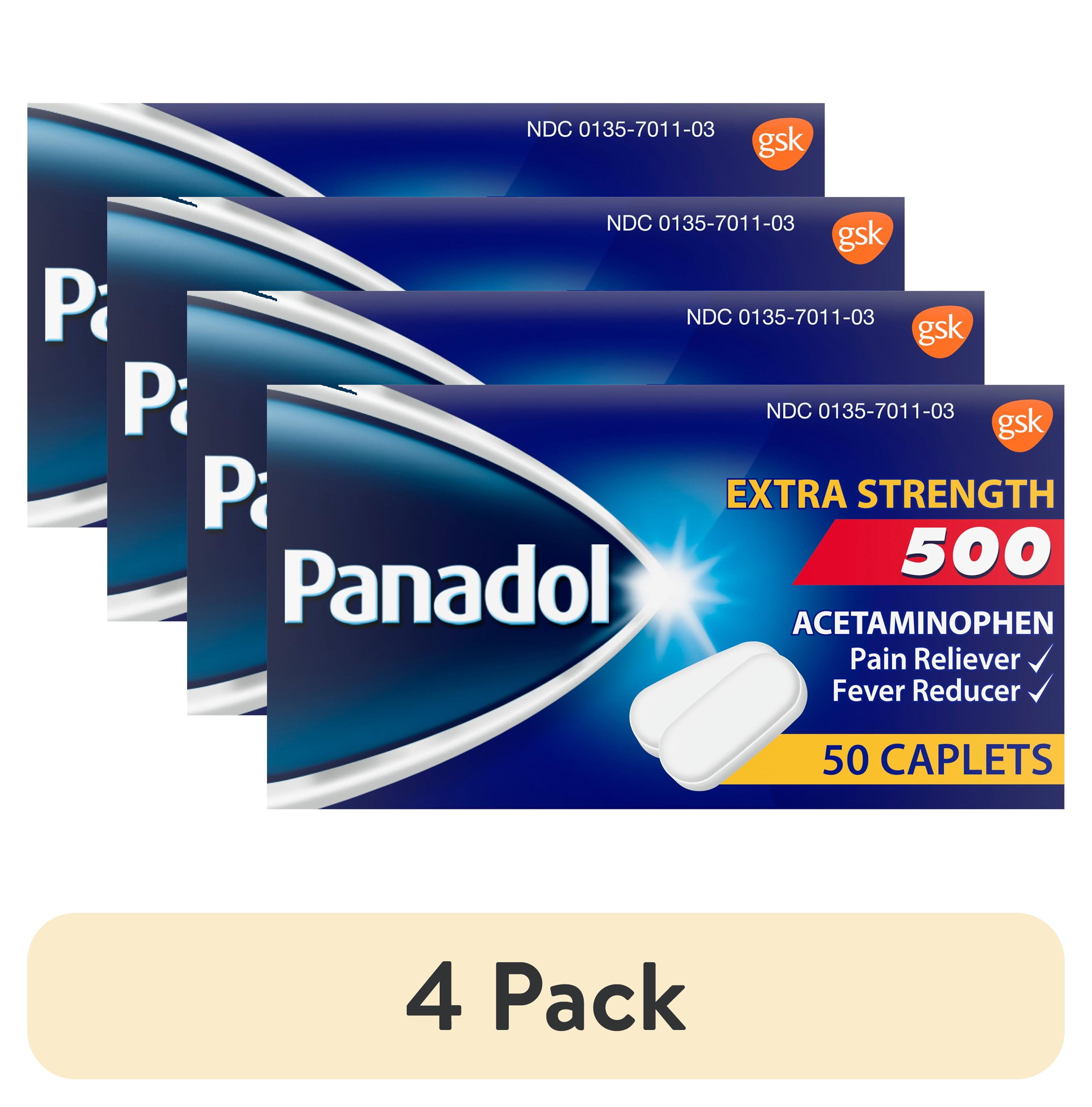 (4 pack) Panadol Extra Strength 500 mg Acetaminophen Caplets, 50 Count ...