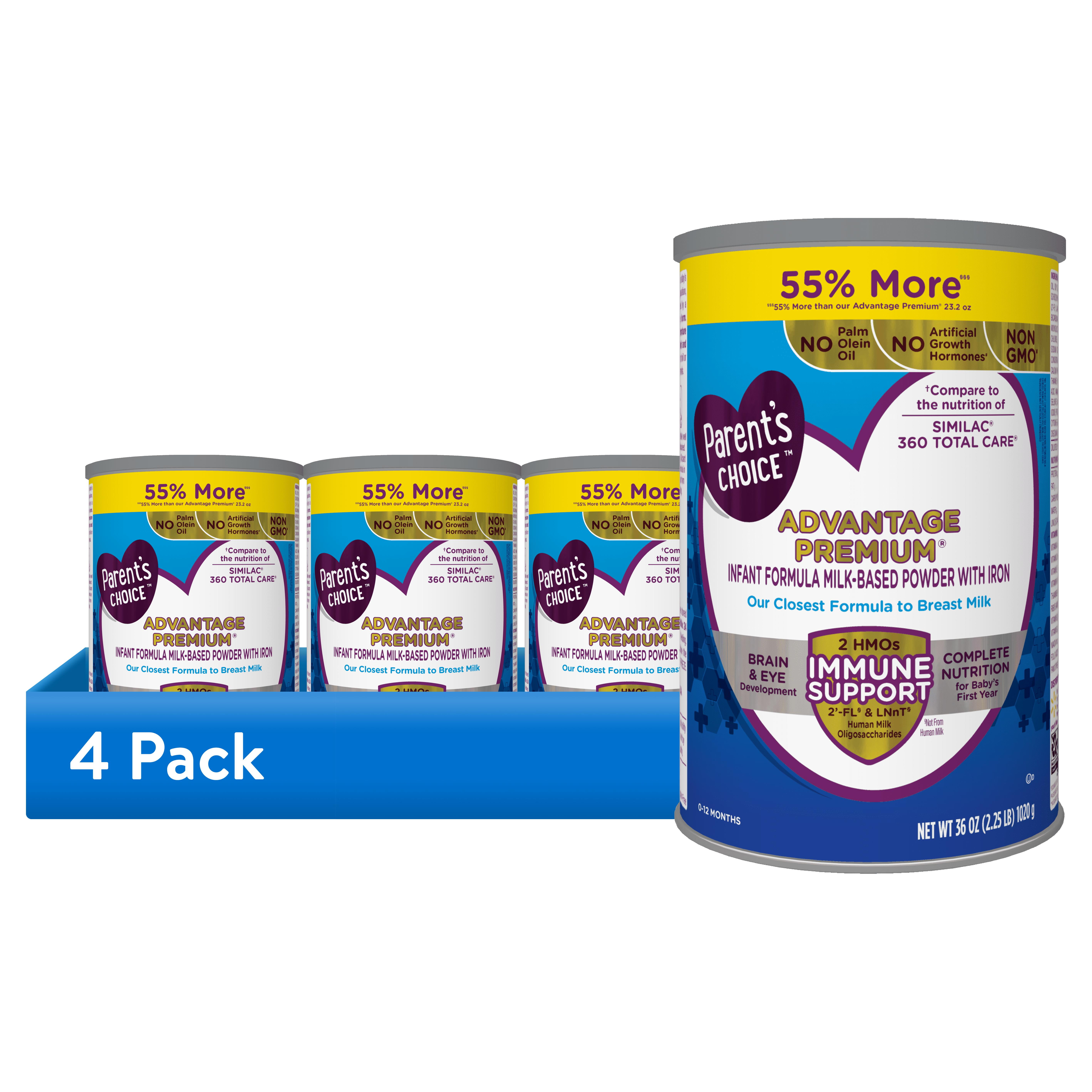 (4 pack) Parent's Choice Advantage Premium Non-GMO Powder Baby Formula ...