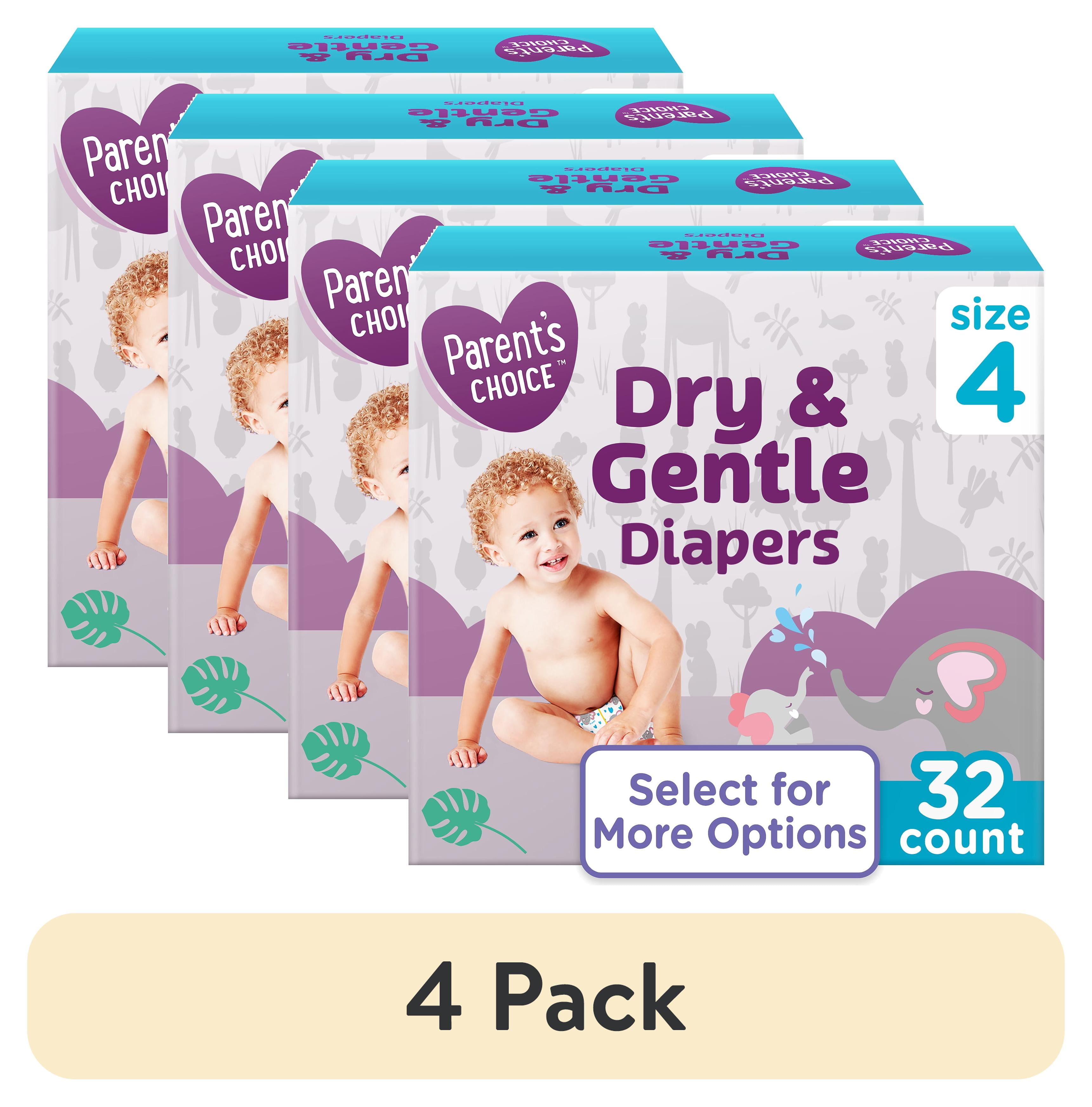 (4 pack) Parent's Choice Dry & Gentle Diapers Size 4, 32 Count (Select ...
