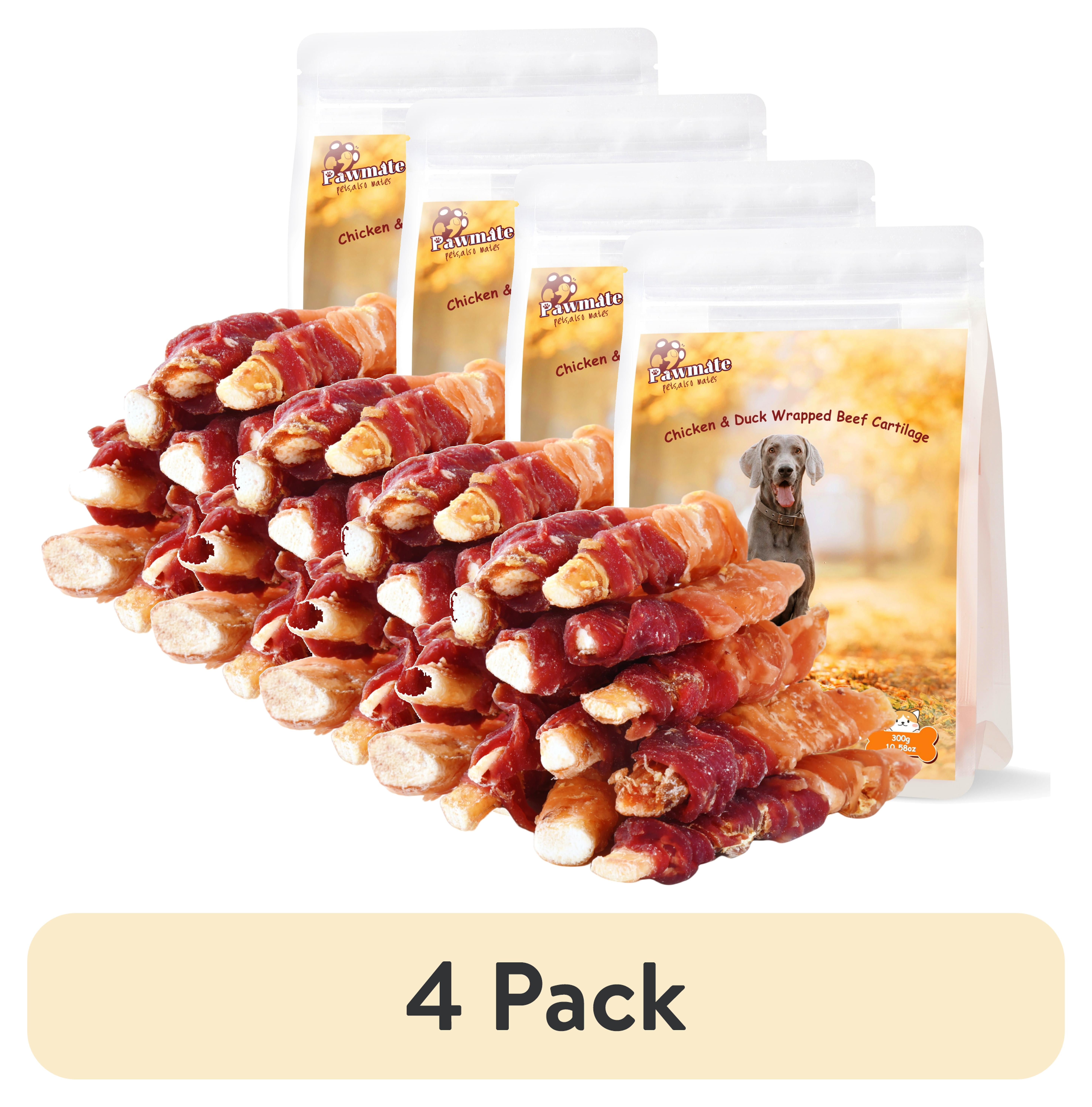 (4 pack) Pawmate Chicken & Duck Wrapped Beef Cartilage Dog Treats ...
