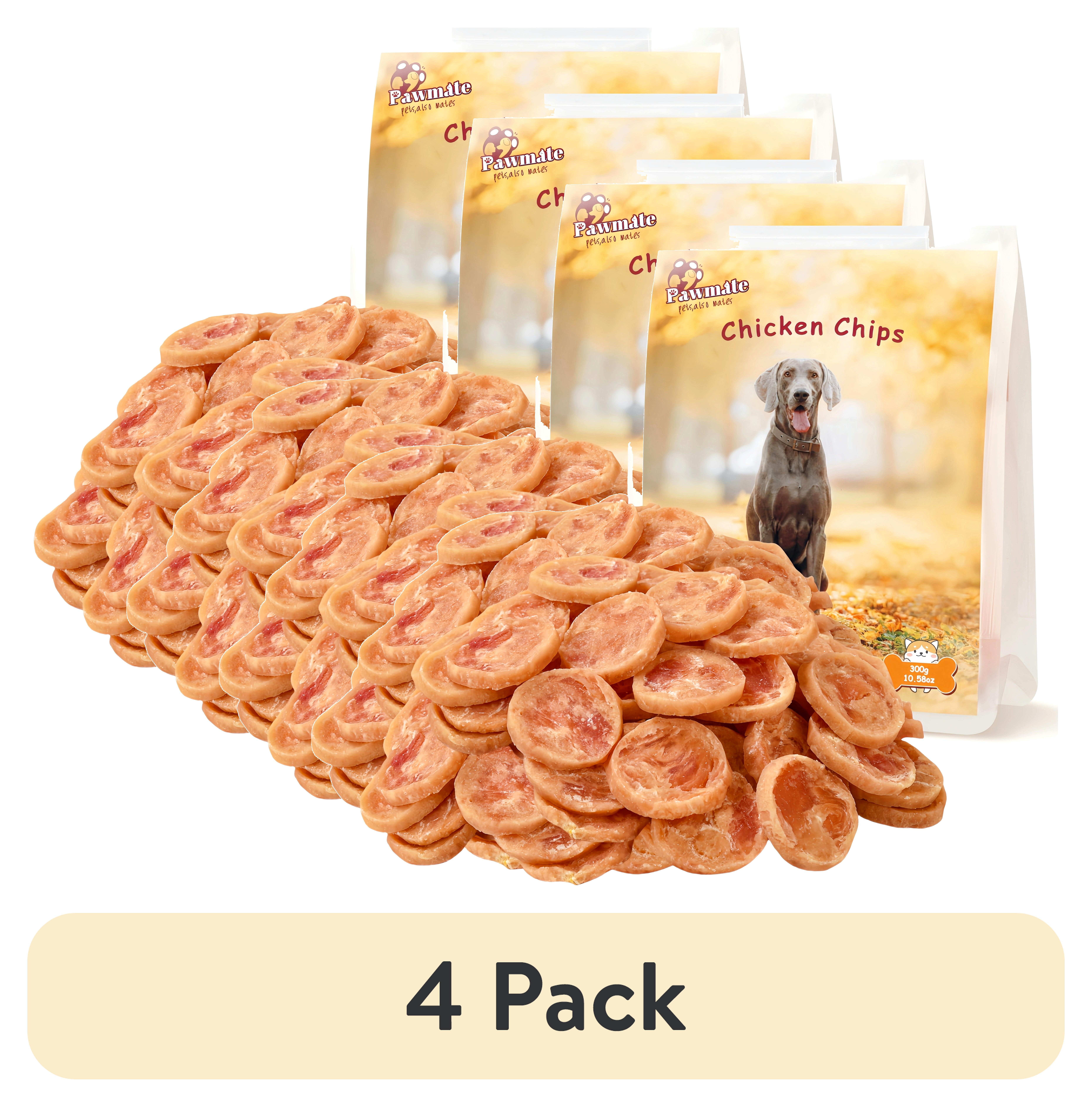 (4 pack) Pawmate Chicken Jerky Chicken Chips Dog Treats, Pure Chicken ...