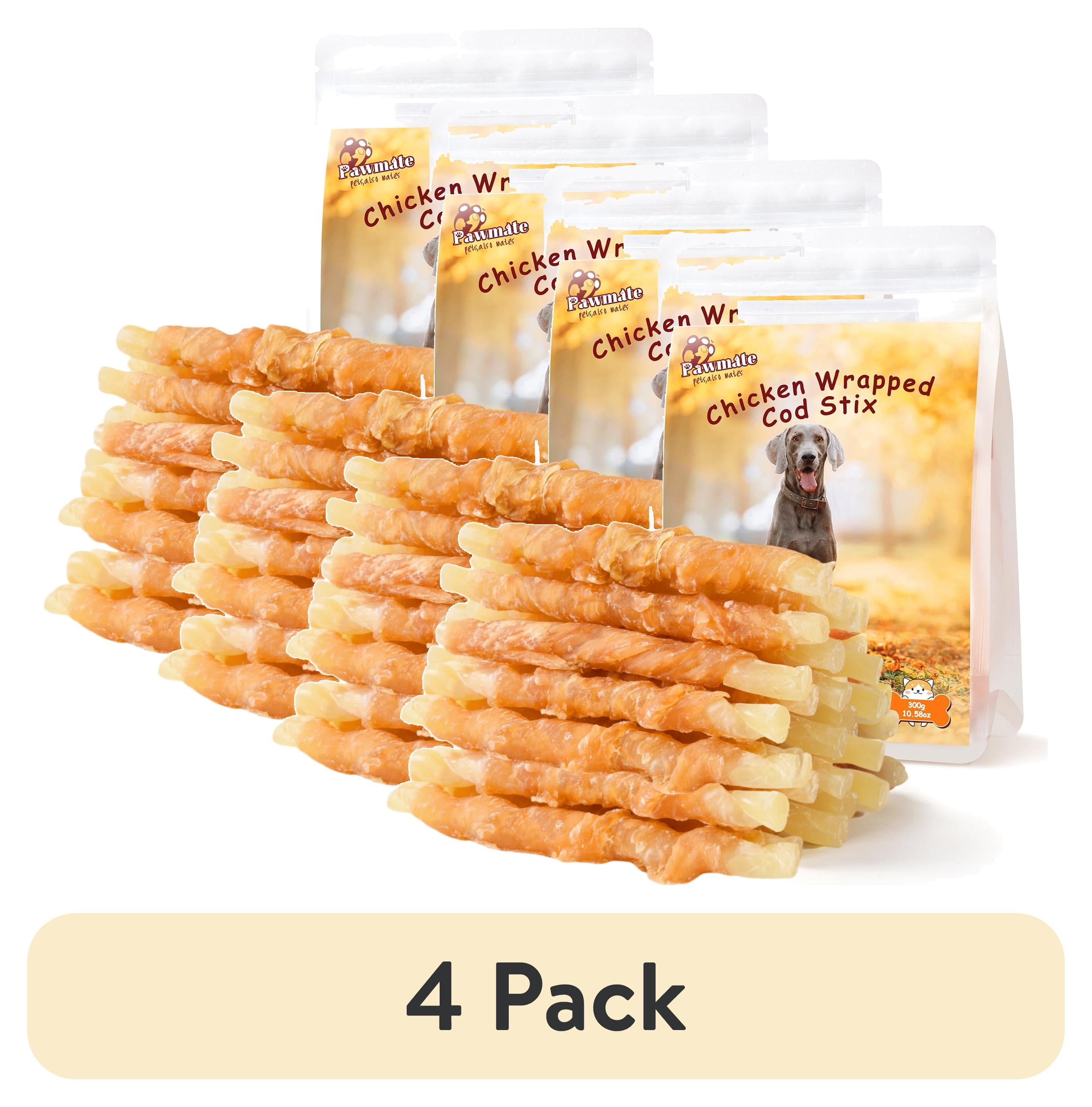 (4 pack) Pawmate Chicken Jerky & Cod Sticks Dog Treats, Omega3 Natural ...