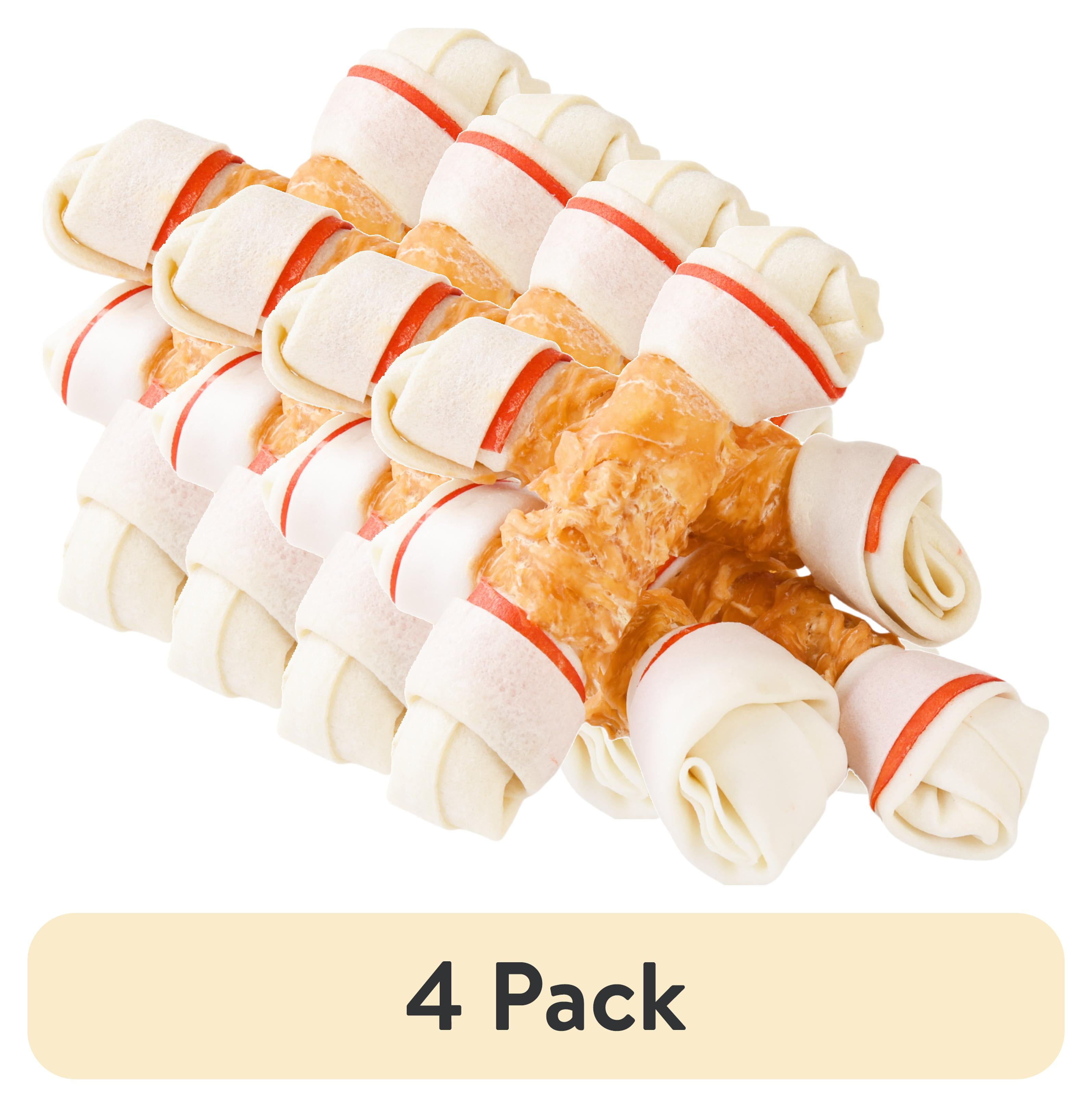 (4 pack) Pawmate Rawhide Dog Bone, Chicken Wrapped 6.5" Knotted Bones ...
