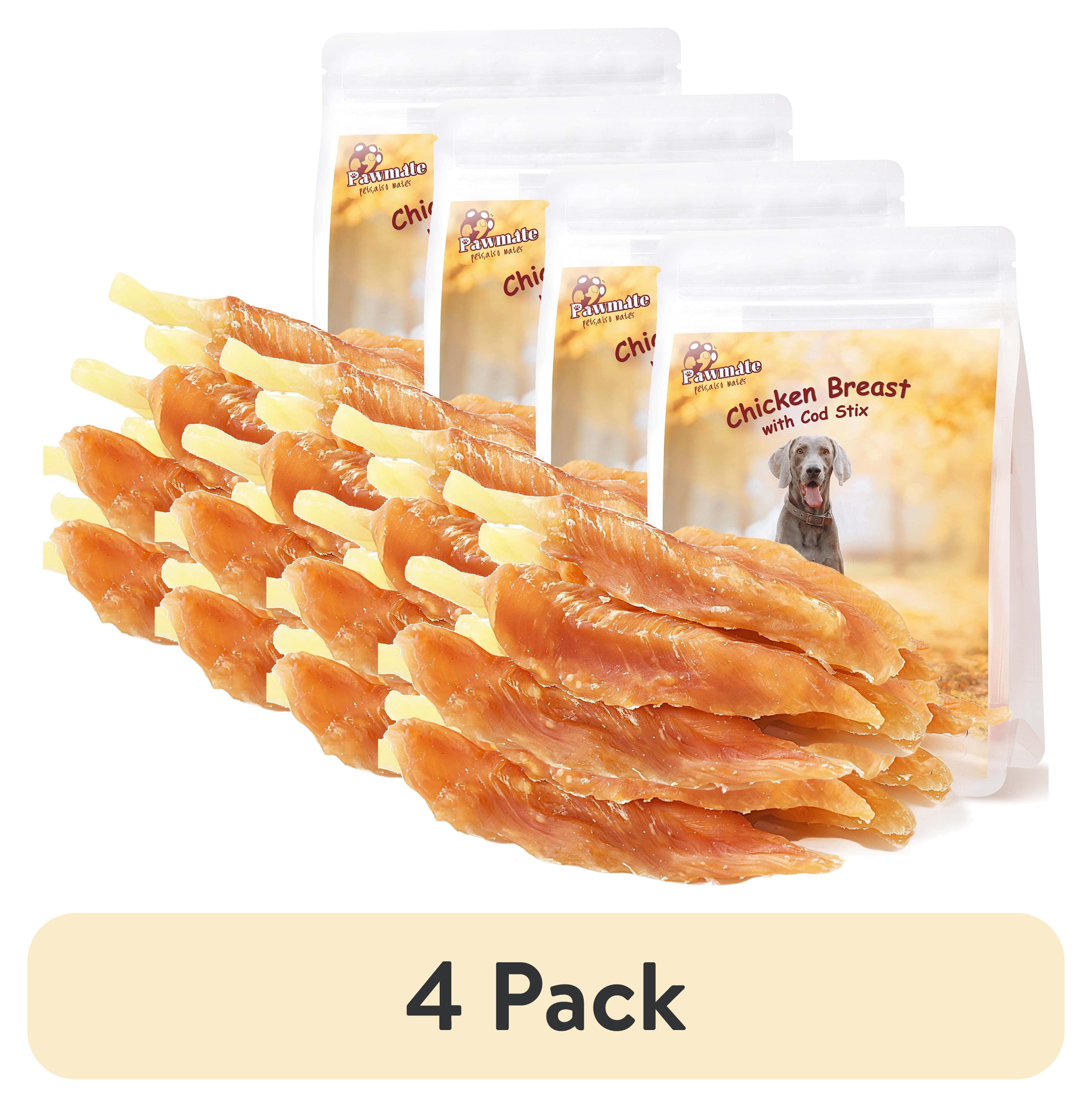 (4 pack) Pawmate Rawhide Free Dog Treats, Chicken Jerky Wrapped Cod ...