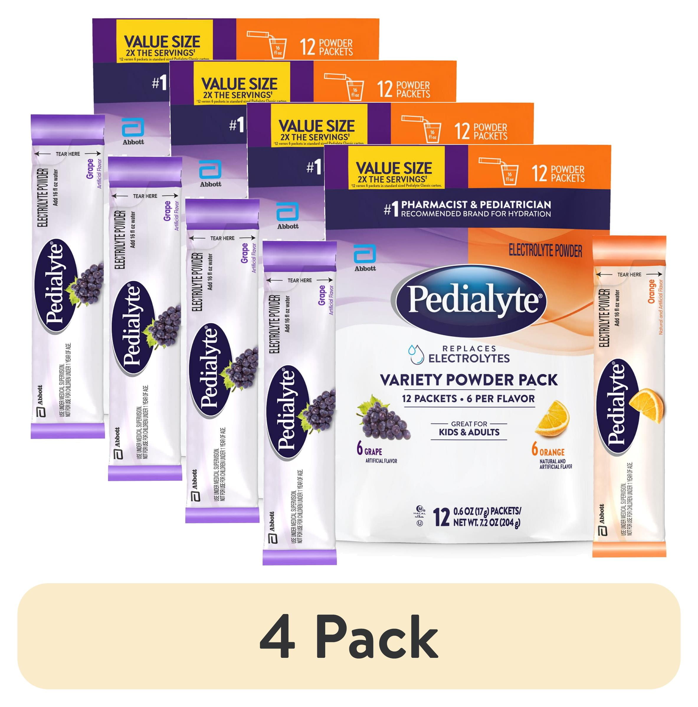 (4 pack) Pedialyte Electrolyte Powder Packets, Orange & Grape Variety ...
