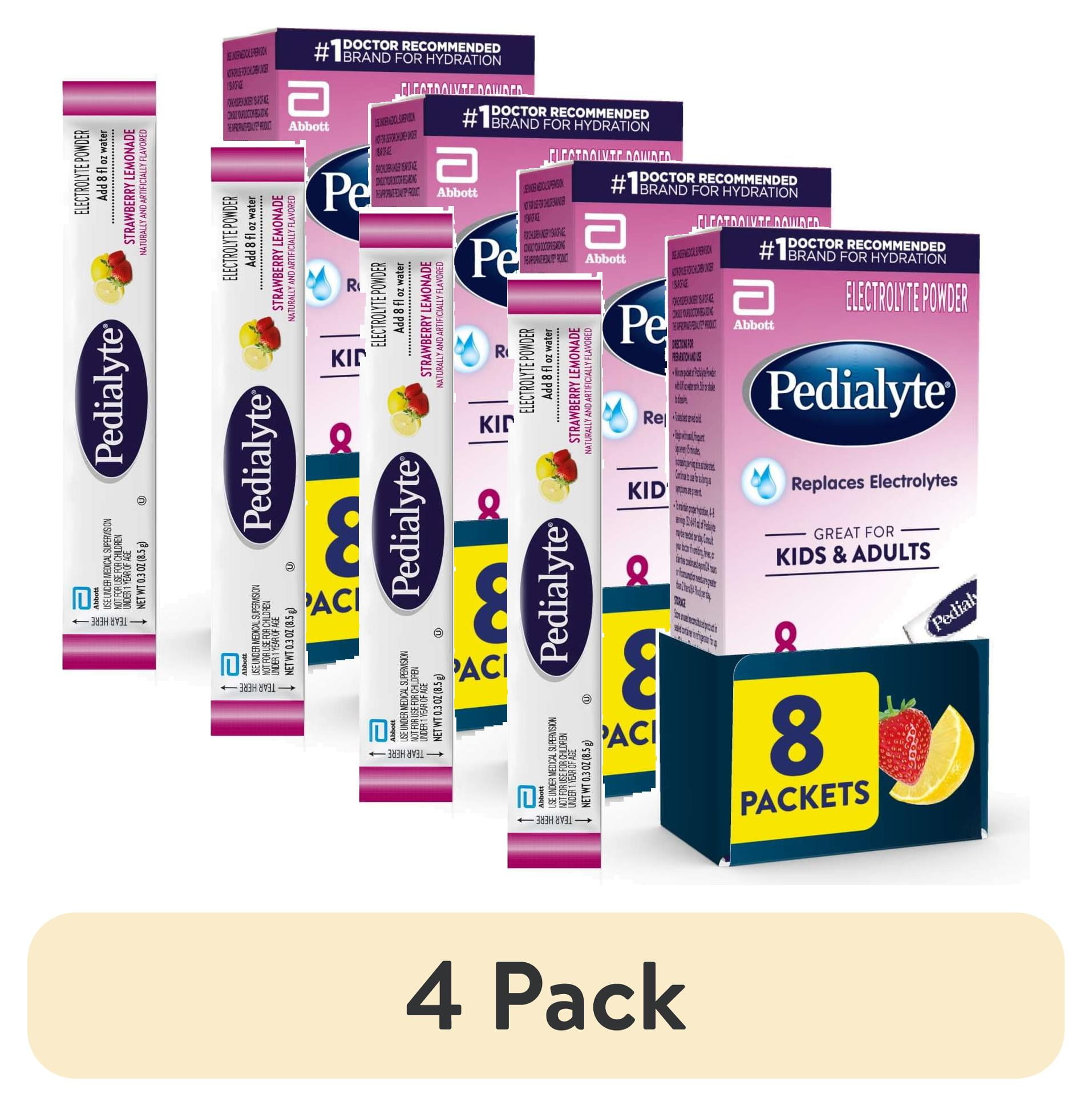 (4 pack) Pedialyte Electrolyte Powder Packets, Strawberry Lemonade, 8 ...