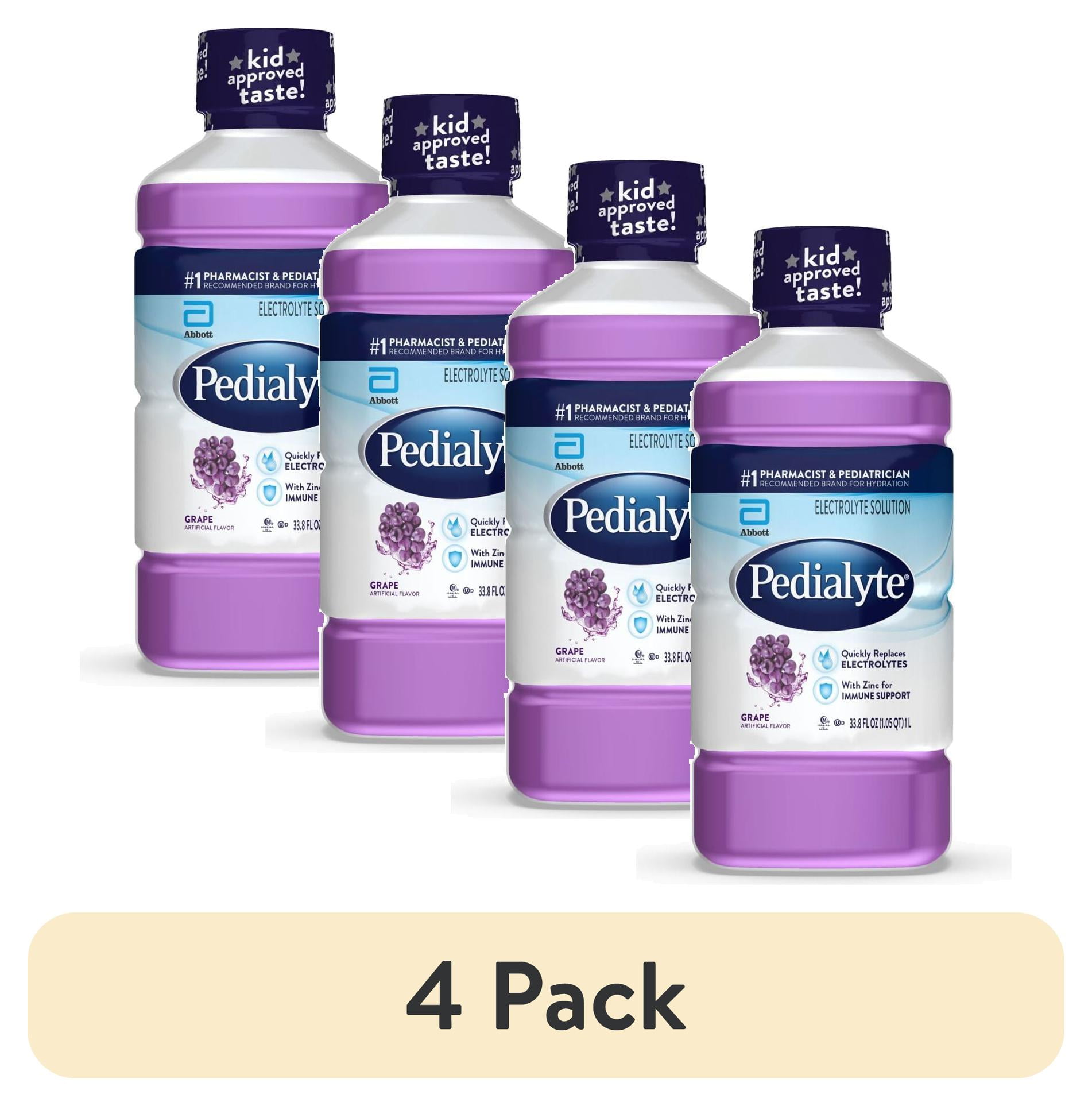 (4 pack) Pedialyte Electrolyte Drink, For Kids & Adults, Grape, 1 Liter ...