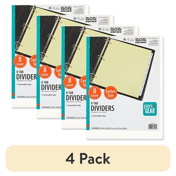 (4 pack) Pen+Gear Insertable Divider, 8-Tab, Paper, Buff Color Body ...