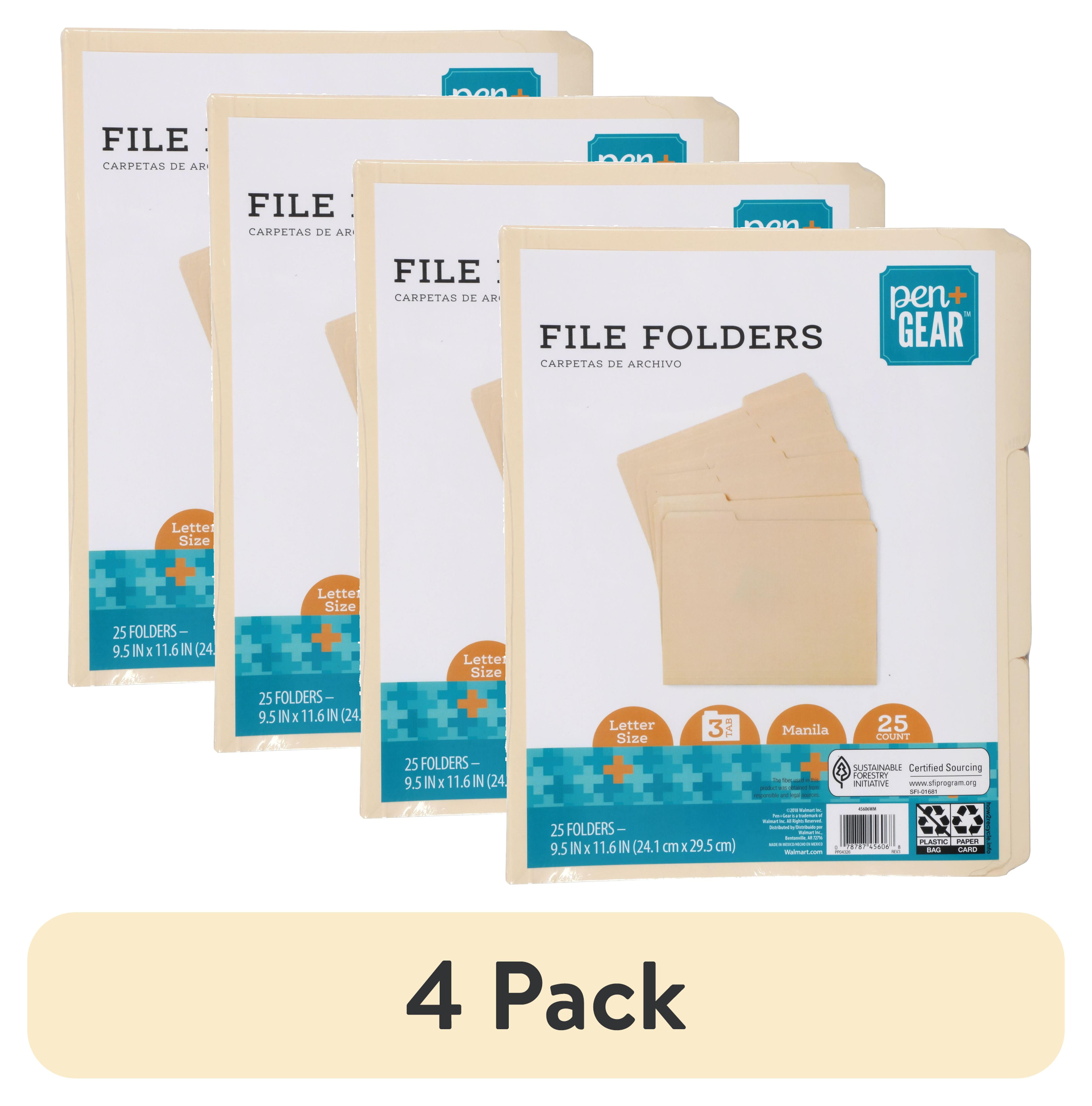 (4 pack) PEN+GEAR File Folders, 1/3 Tabs, Manila, Letter, 25 per Pack ...