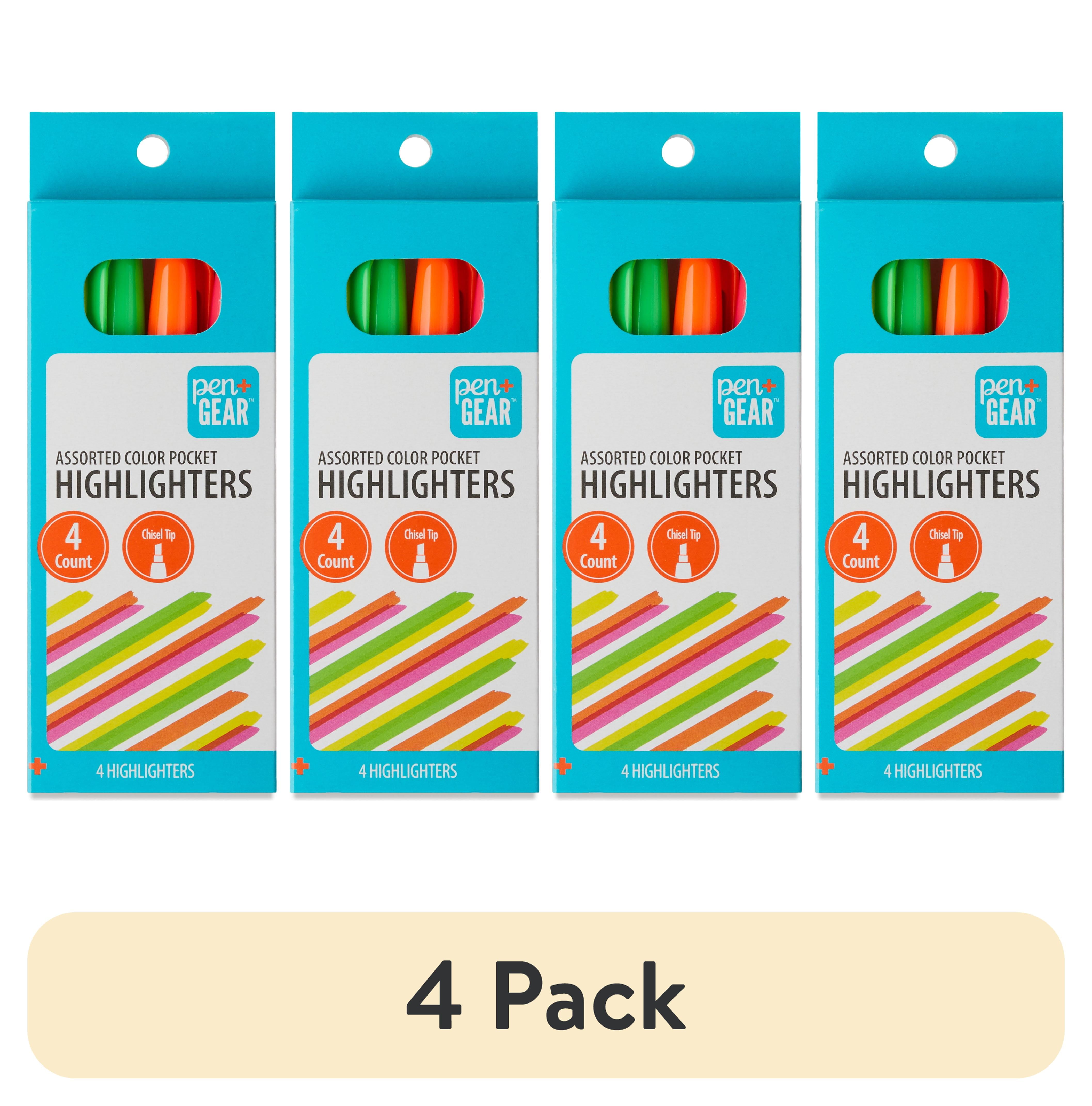 (4 pack) Pen+Gear Pocket Highlighters, Chisel Tip, Assorted Colors, 4 ...