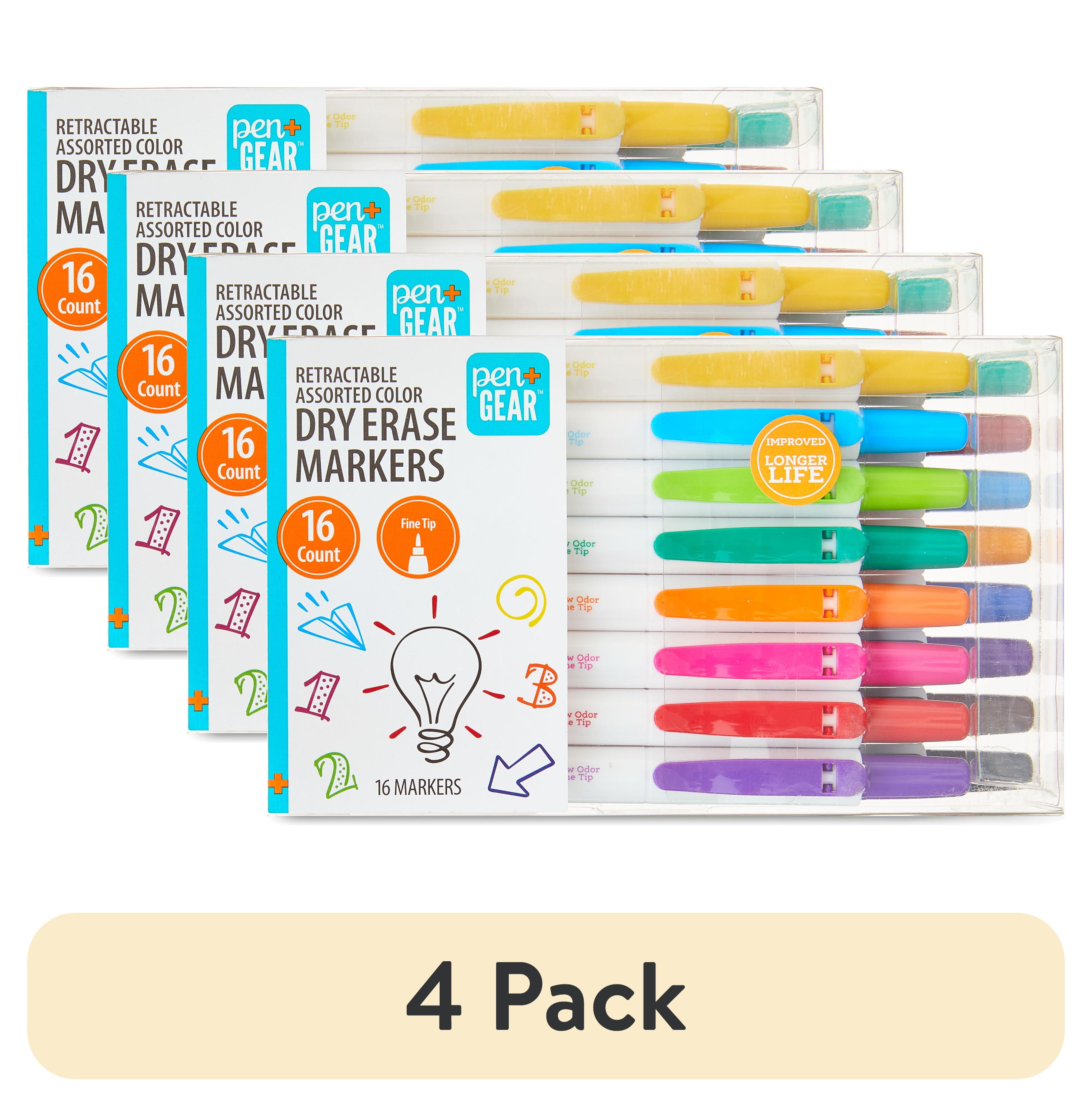 (4 pack) Pen+Gear Retractable Dry Erase Markers, Fine Tip, Assorted ...