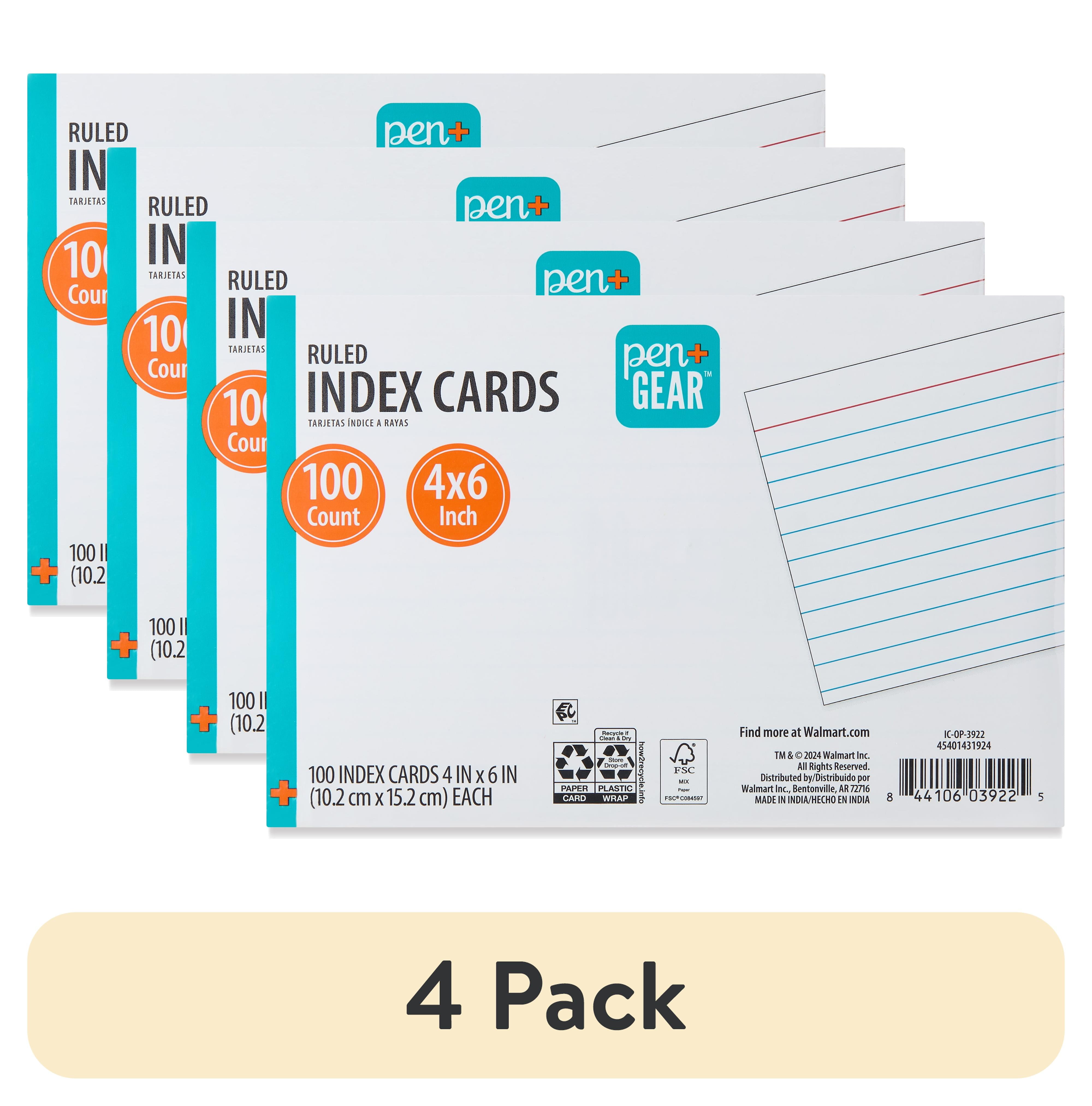 (4 pack) Pen+Gear Ruled Index Cards, White, 100 Count, 4" x 6 ...