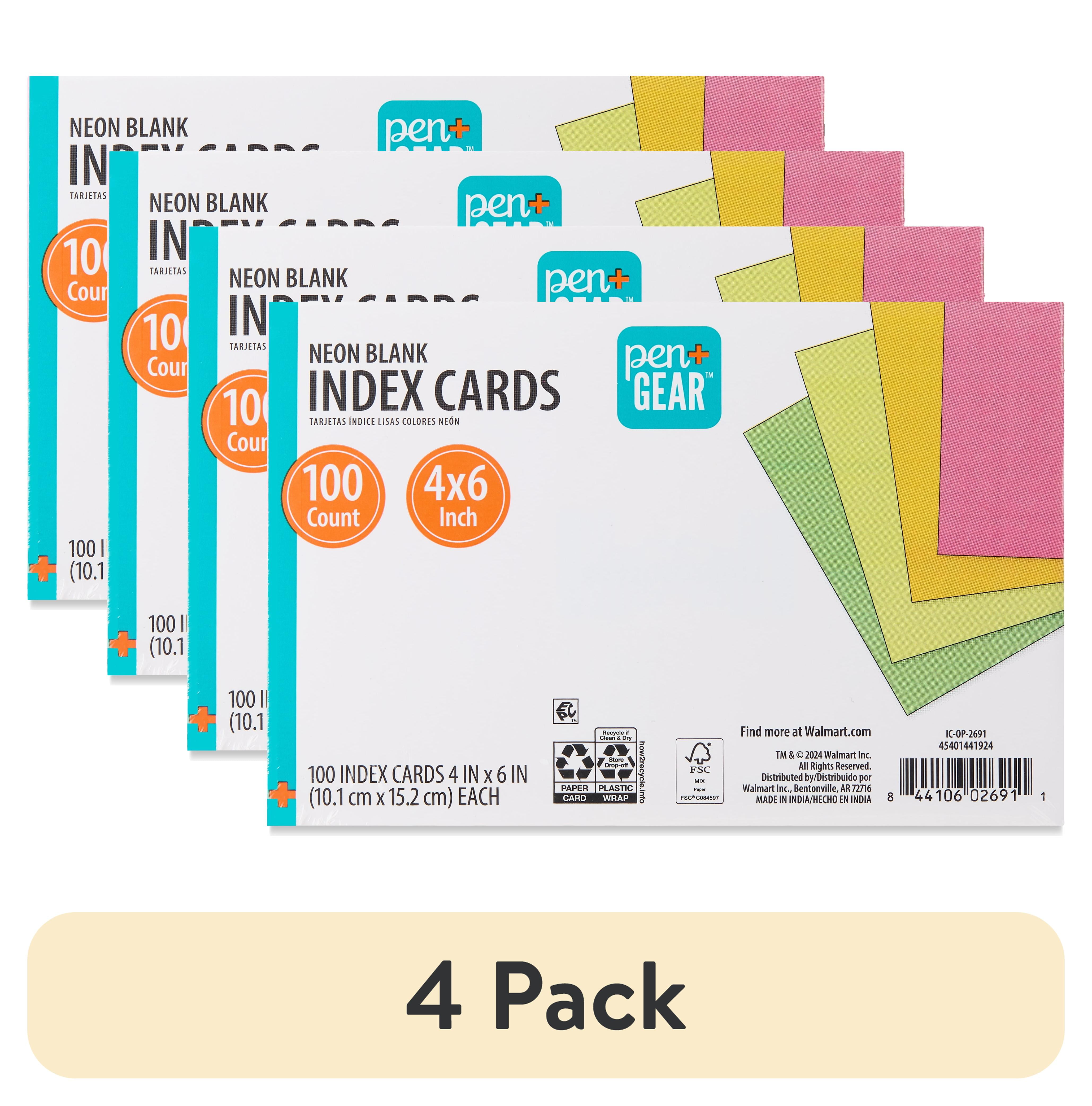 (4 pack) Pen+Gear Unruled Index Cards, Neon, 100 Count, 4" x 6 ...