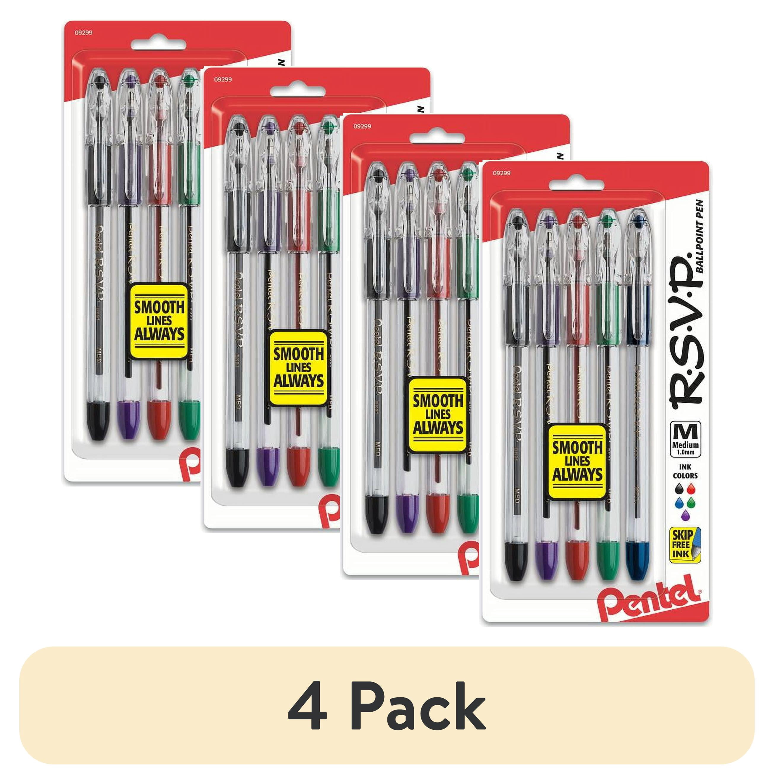 (4 pack) Pentel RSVP Ballpoint Pen, (1.0mm) Medium Line, Assorted Ink ...