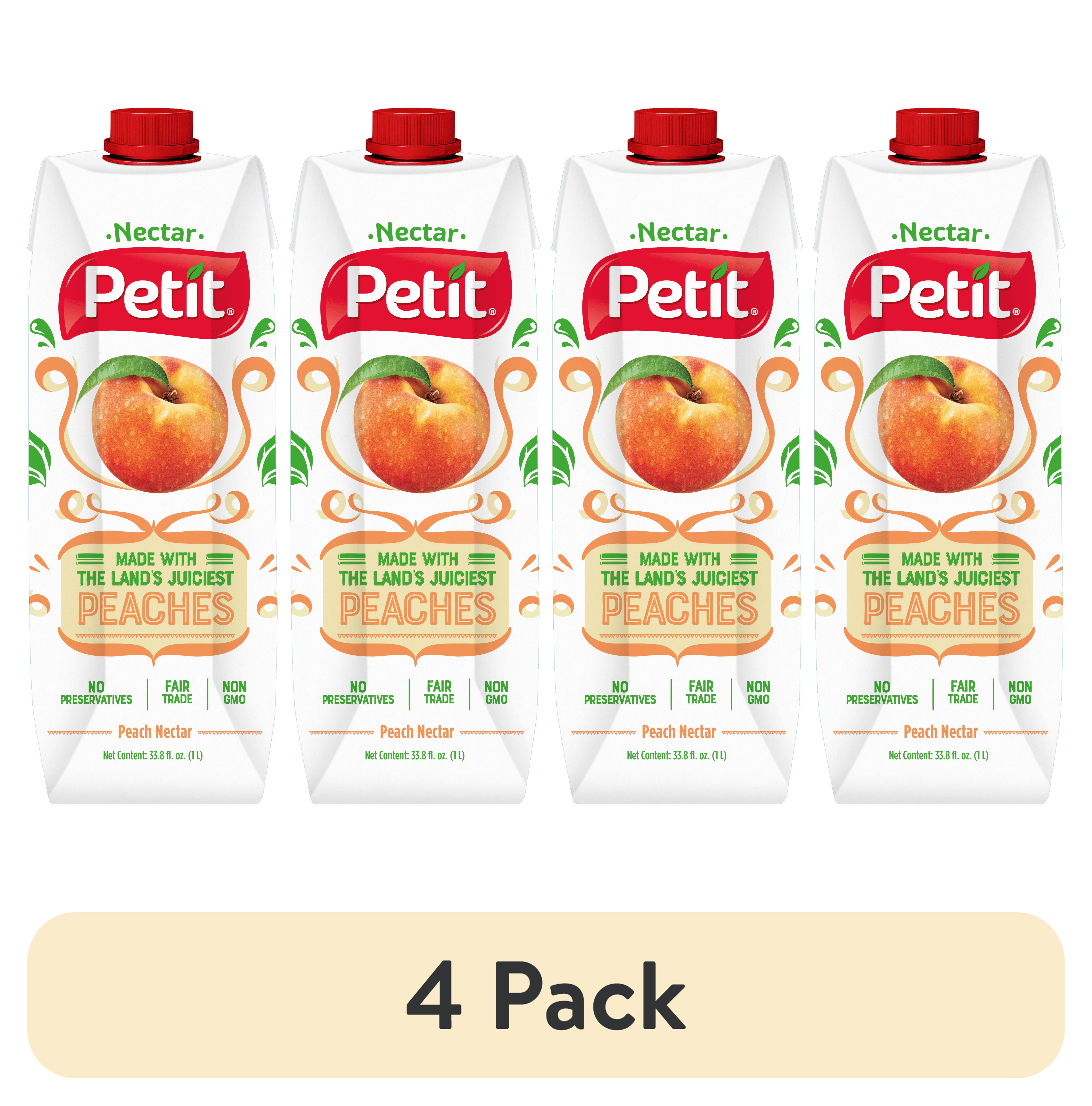 (4 pack) Petit Nectar, Peach Juice, 33.8 fl oz, Tetra Pack, Nectar ...
