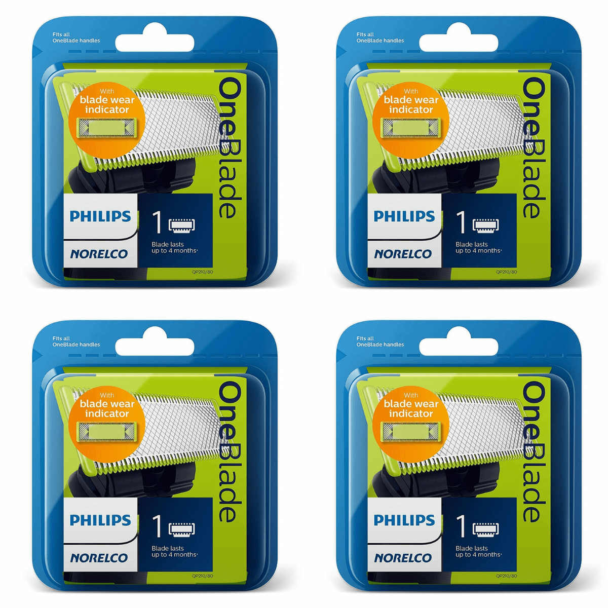 (4 pack) Philips Norelco OneBlade Replacement Blade, 1 Count, QP210/80 ...