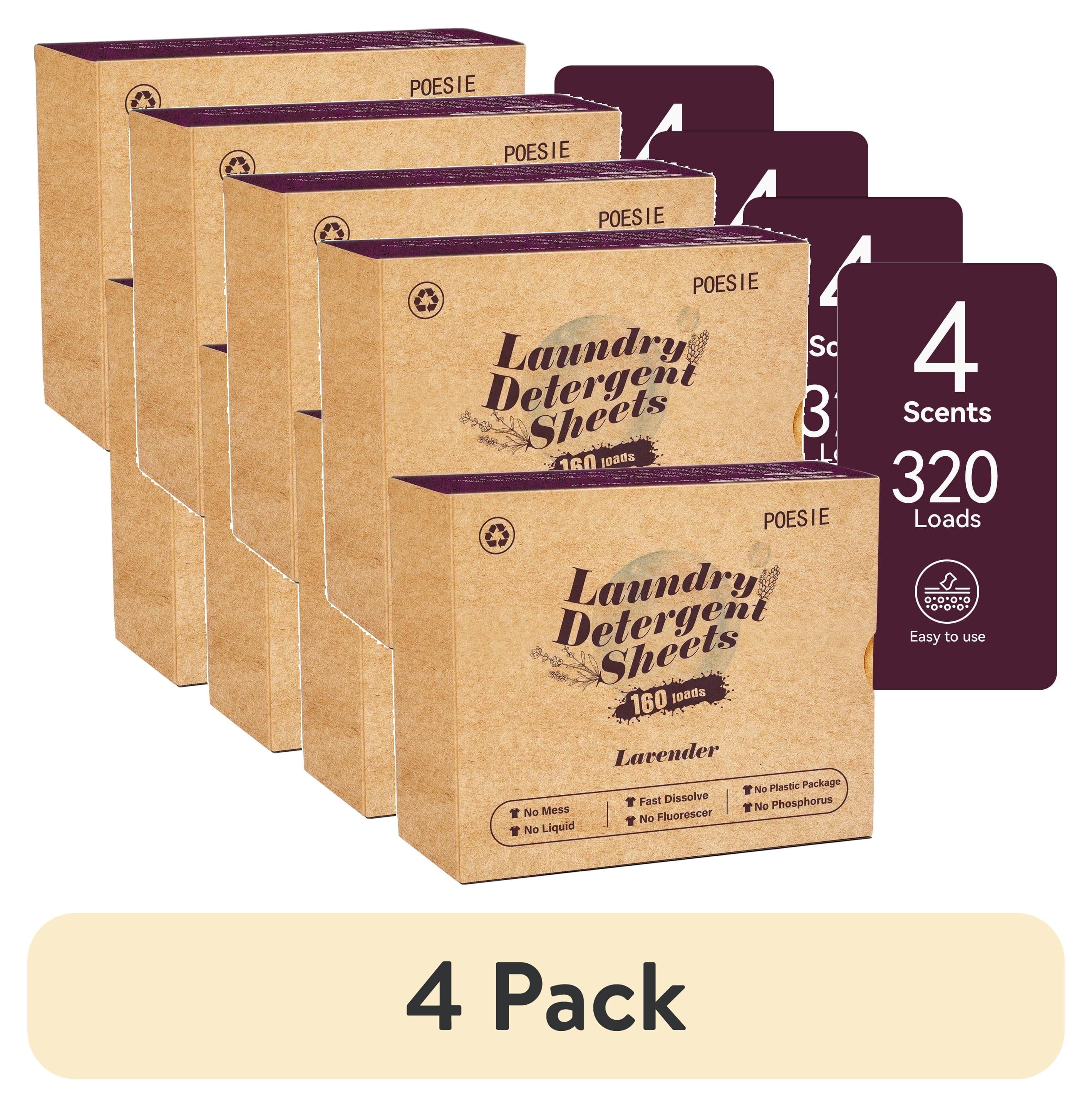 (4 pack) Poesie Laundry Detergent Sheets, Lavender Scent, Plasticless ...