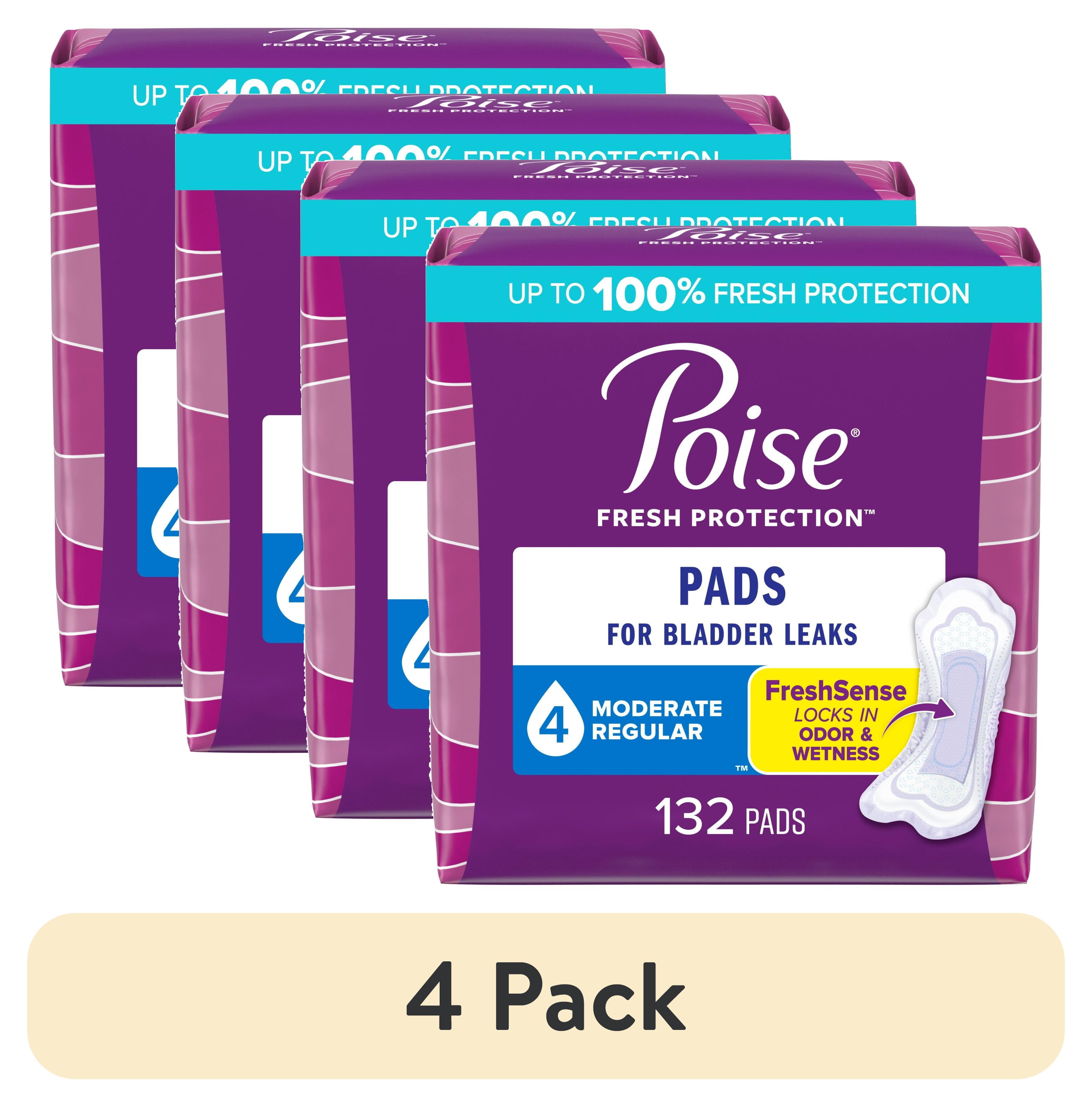 (4 pack) Poise Incontinence Pads for Women, 4 Drop Moderate Absorbency ...