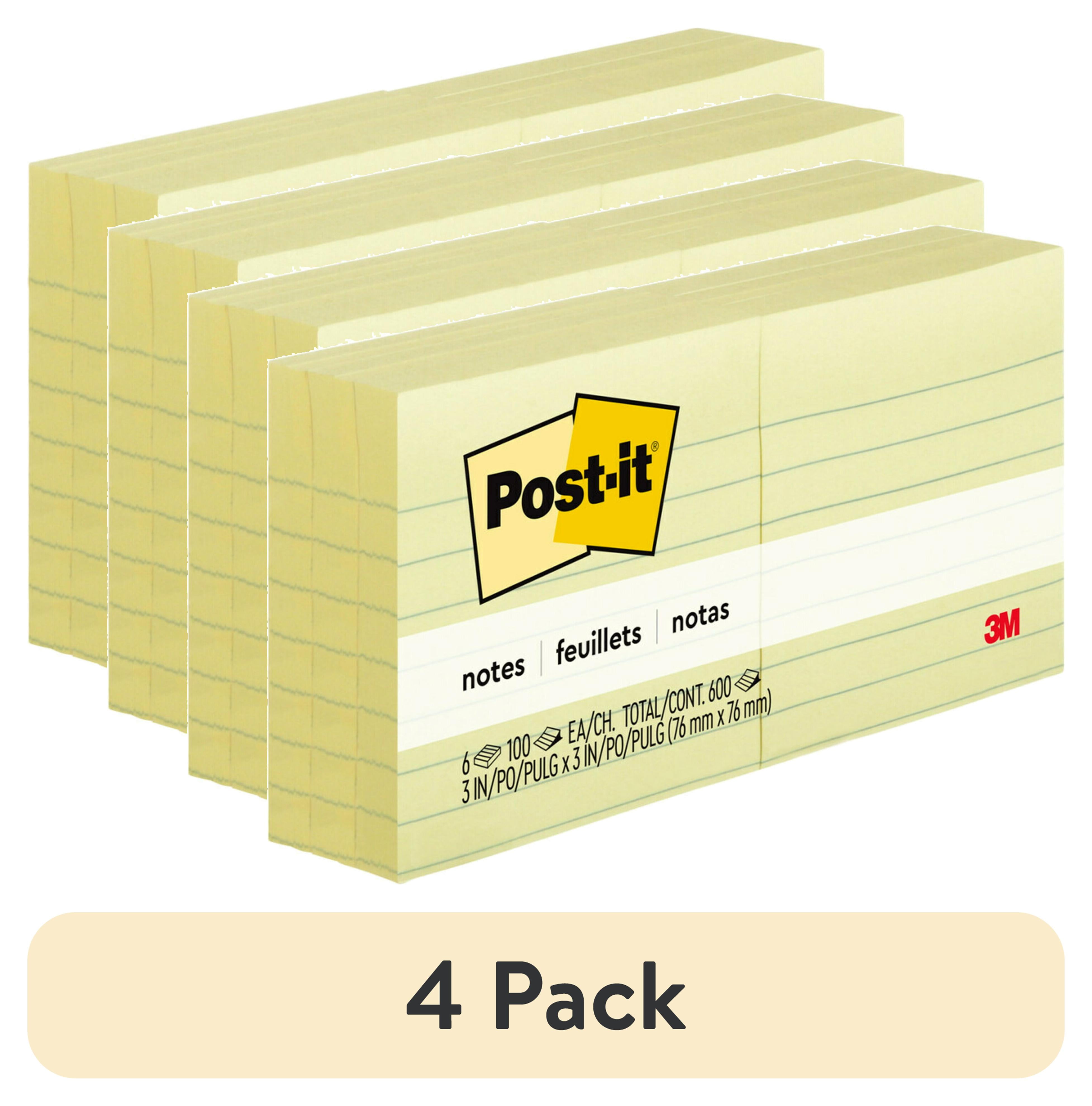 (4 pack) Post-it Lined Sticky Notes, 3"x 3", Canary Yellow, 6 Pads ...