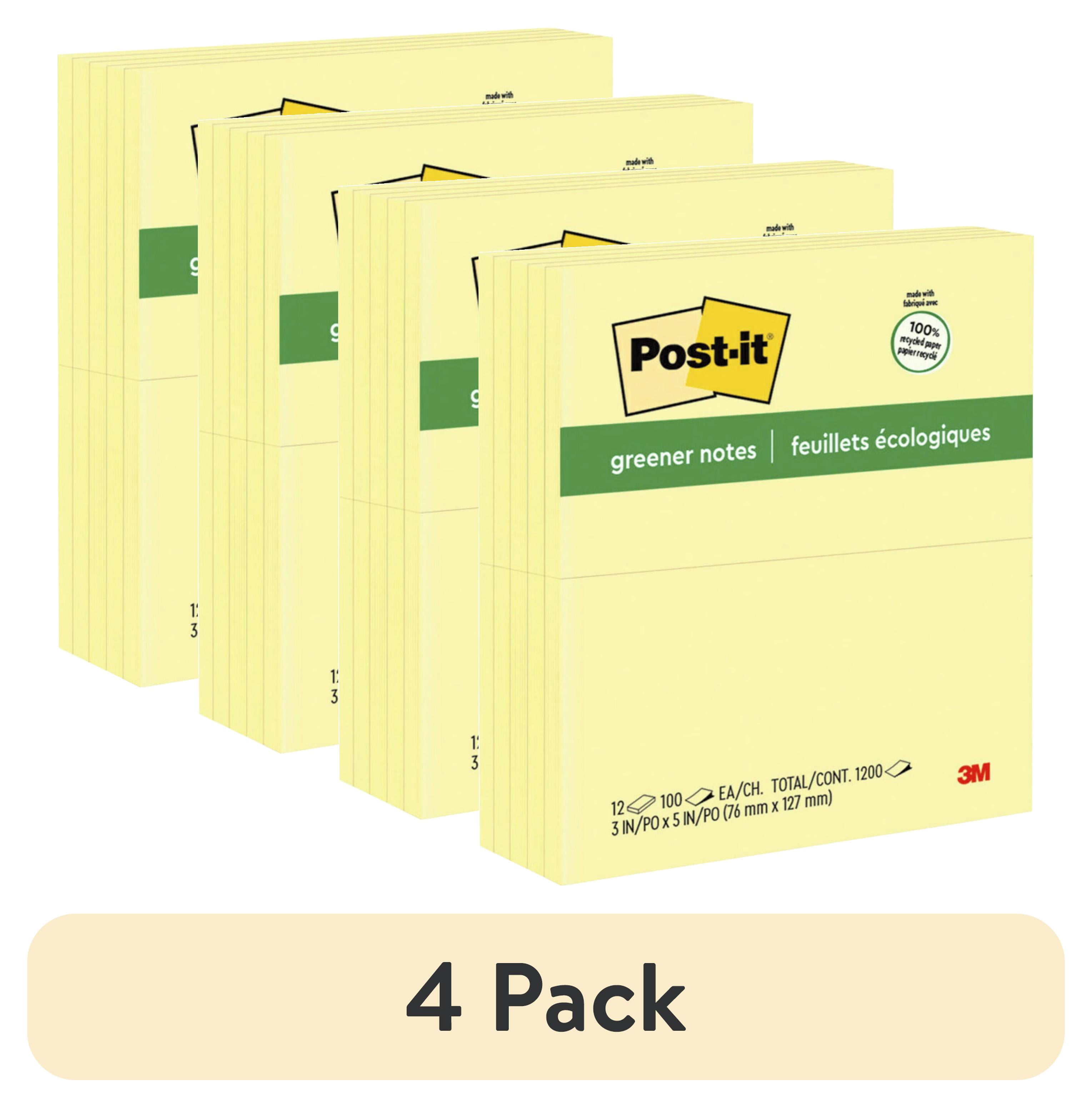 (4 pack) Post-it Recycled Paper Greener Notes, 3 x 5 Inches, Canary ...