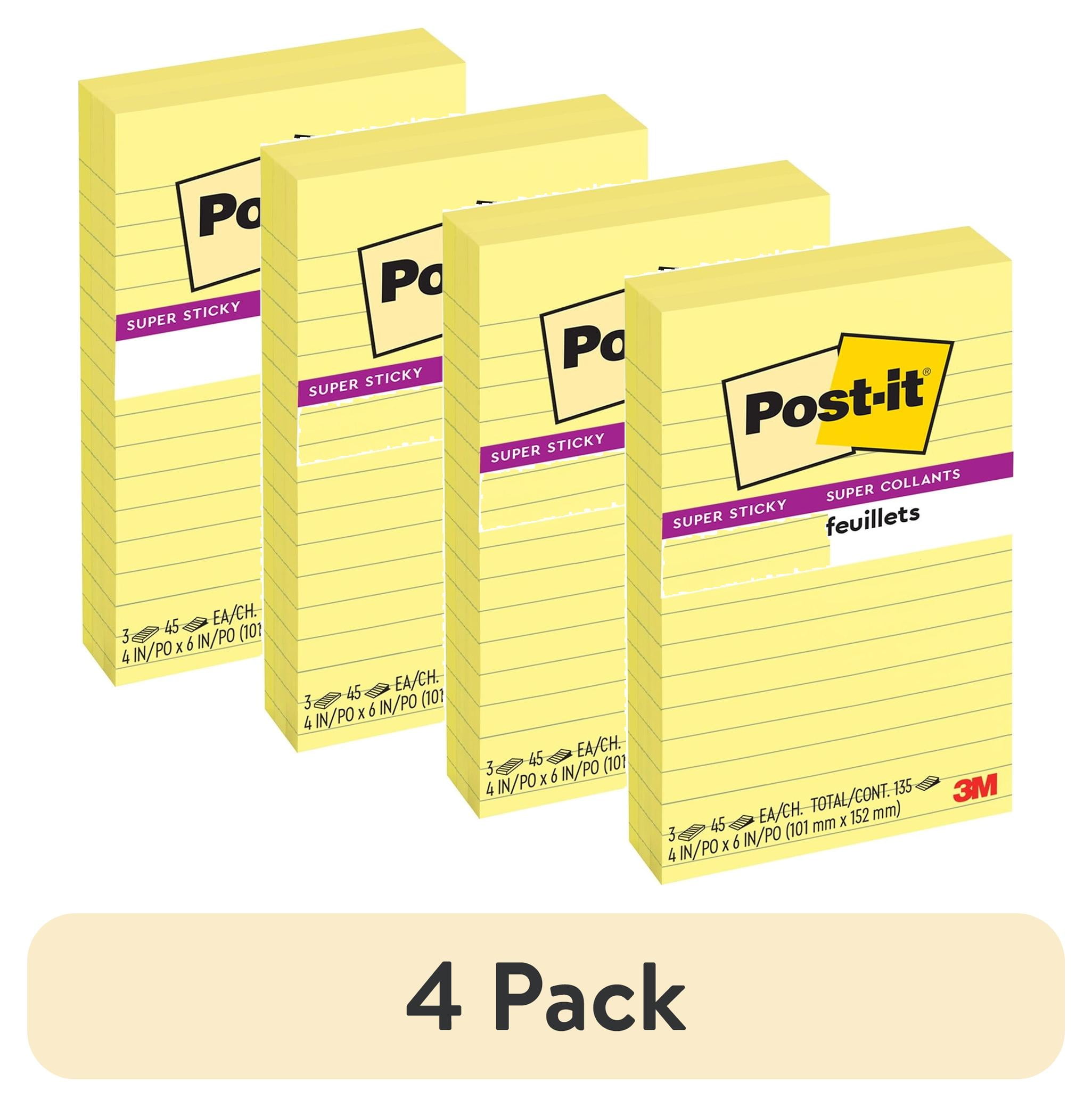 (4 pack) Post-it Super Sticky Lined Notes, 4" x 6", Canary Yellow, 3 ...