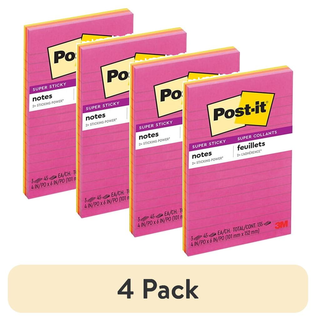 (4 pack) Post-it Super Sticky Notes, Lined, 4 in x 6 in, Assorted ...