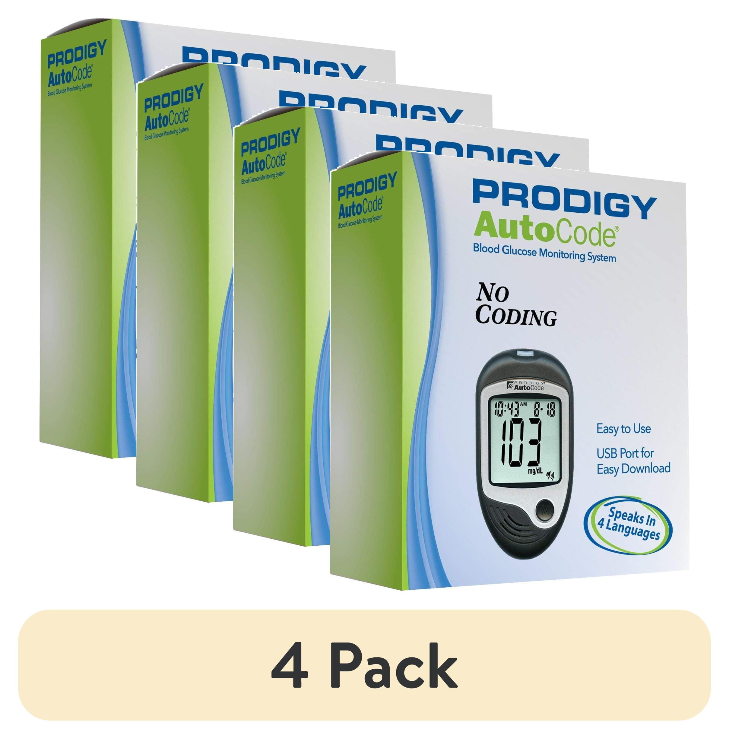 (4 pack) Prodigy Autocode Talking Blood Glucose Monitoring Meter ...