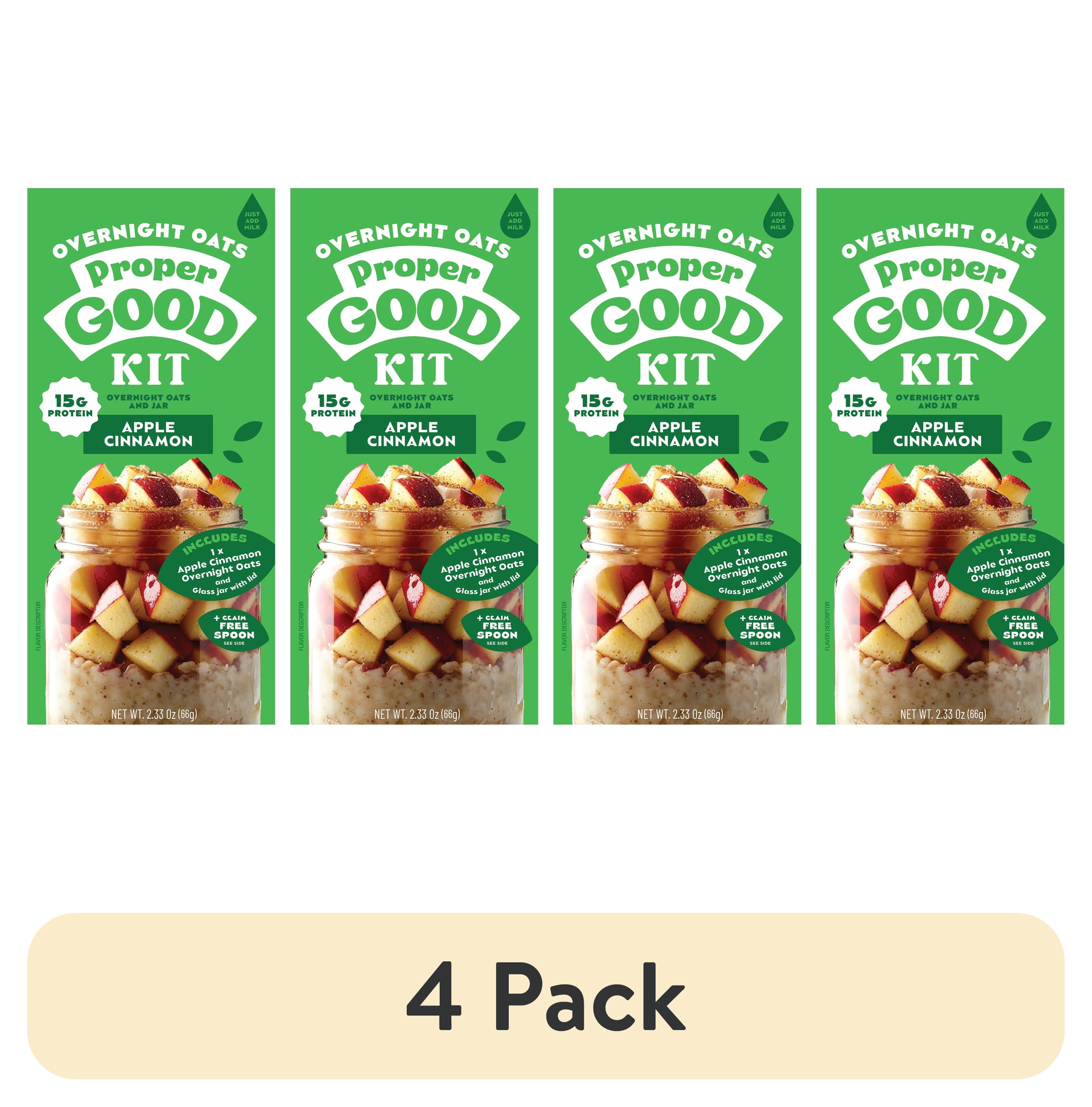 (4 pack) Proper Good Apple Cinnamon Overnight Oats Kit, 15g Protein ...