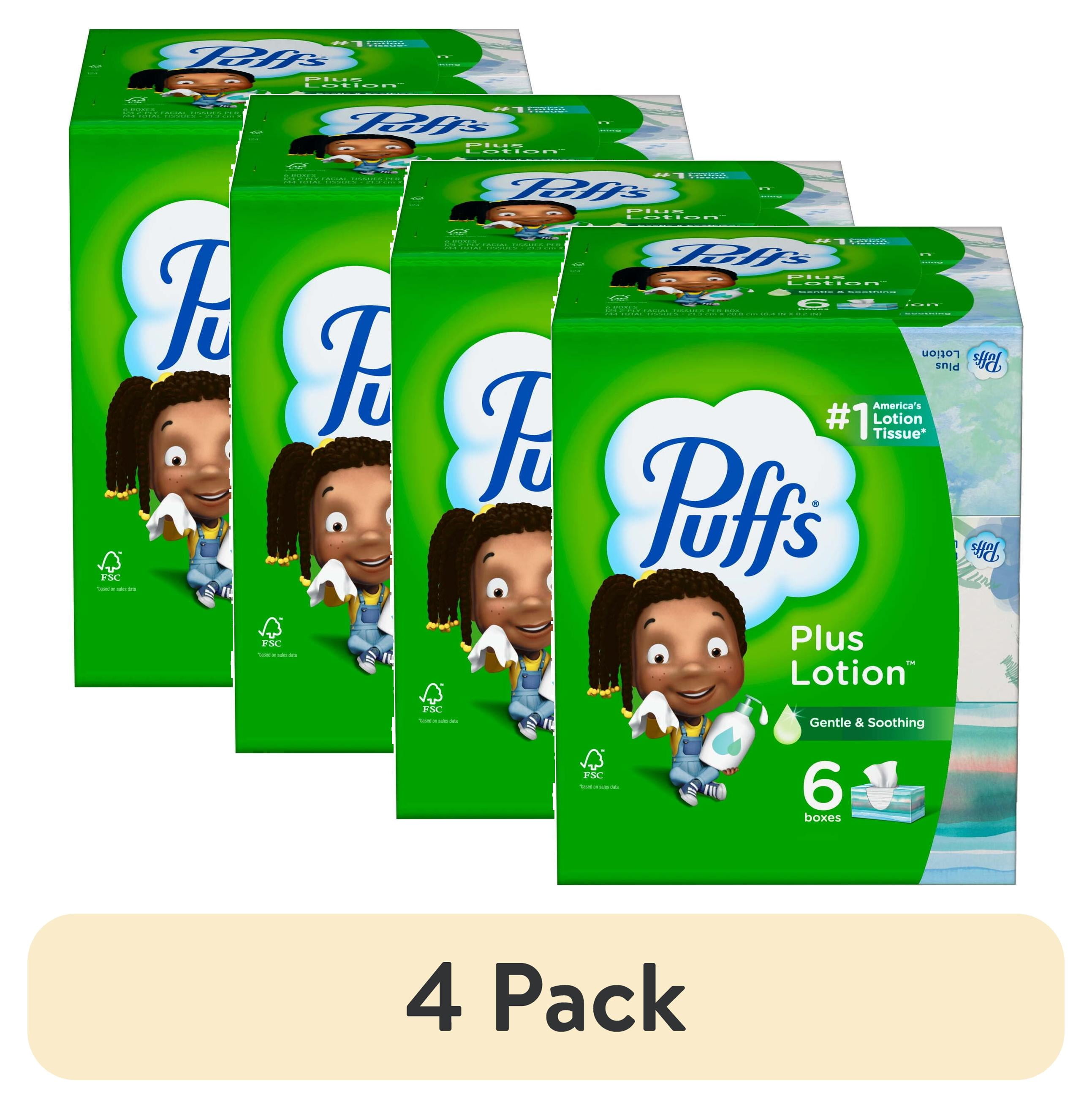 (4 pack) Puffs Plus Lotion Facial Tissue, 6 Family Size Boxes, 124 ...