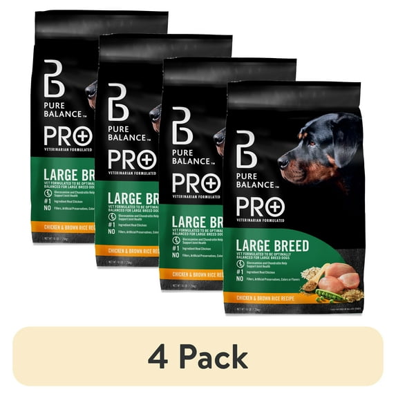 (4 pack) Pure Balance Pro+ Large Breed Chicken & Brown Rice Recipe Dry ...