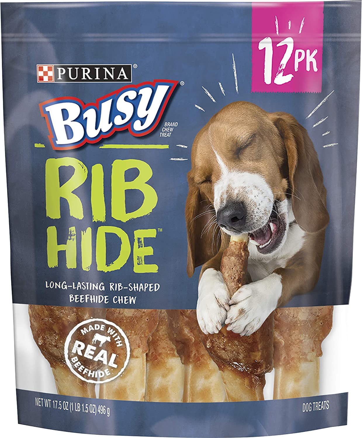 Purina Busy Long Lasting Rib Hide Rawhide Dog Chew Treats - 12 Count ...