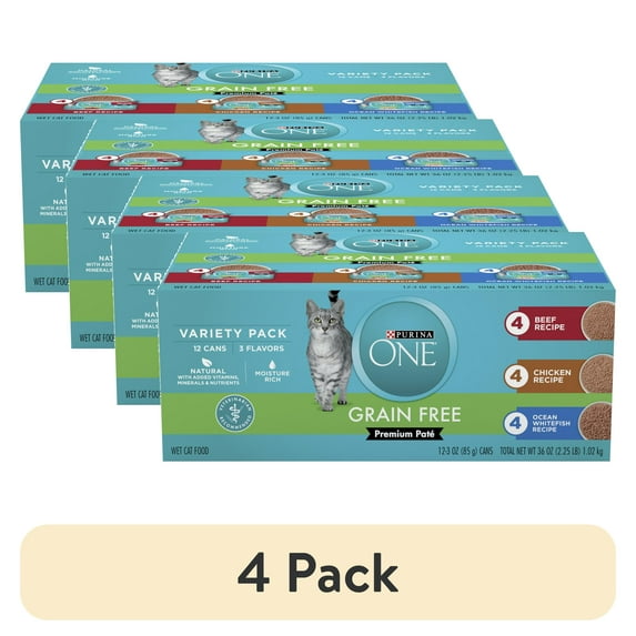 (4 pack) Purina ONE, Grain Free Natural Variety Pack, Wet Cat Food Pate ...