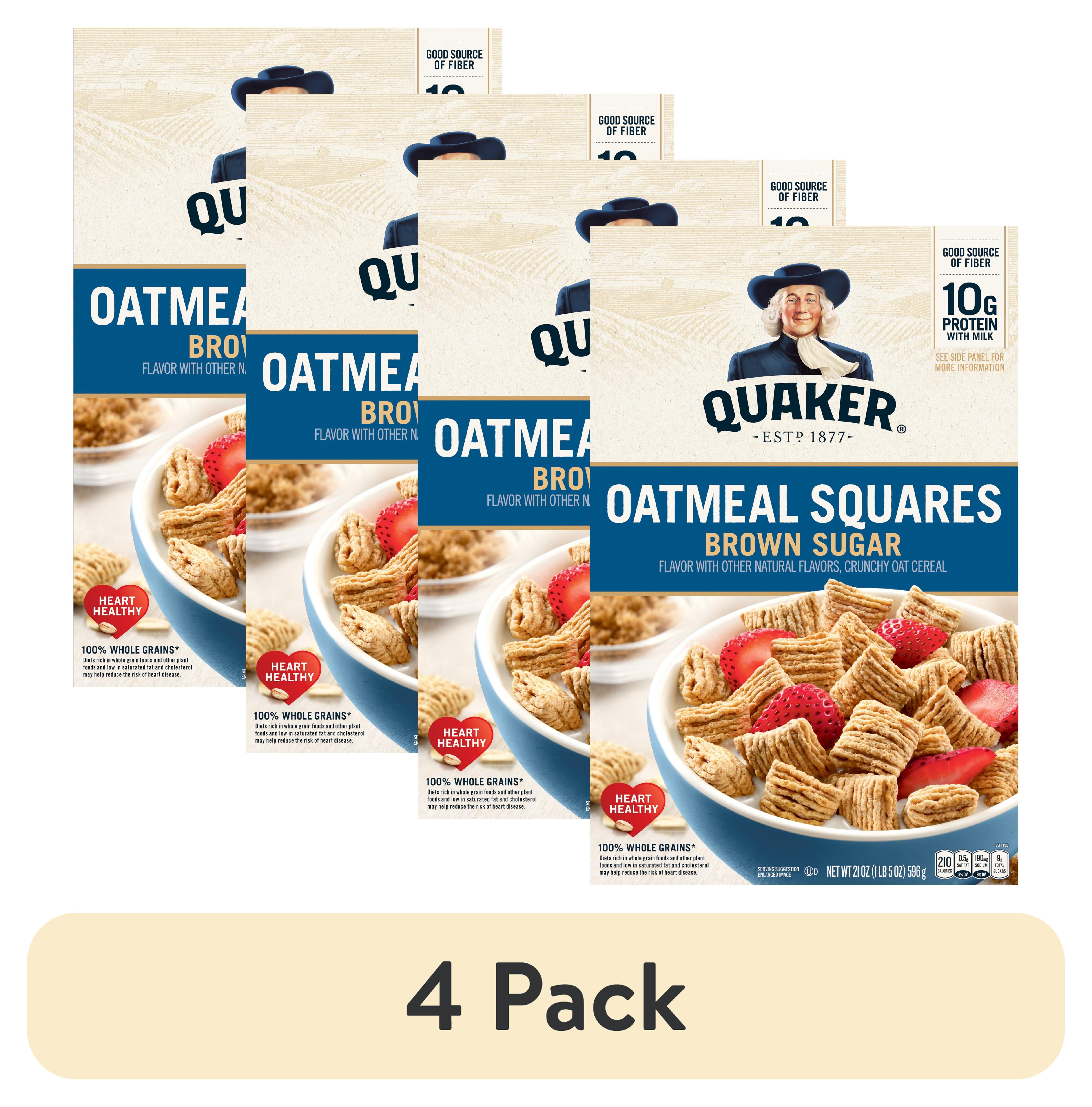 (4 pack) Quaker Oatmeal Squares Crunchy Oat Cereal Brown Sugar, 21 oz ...