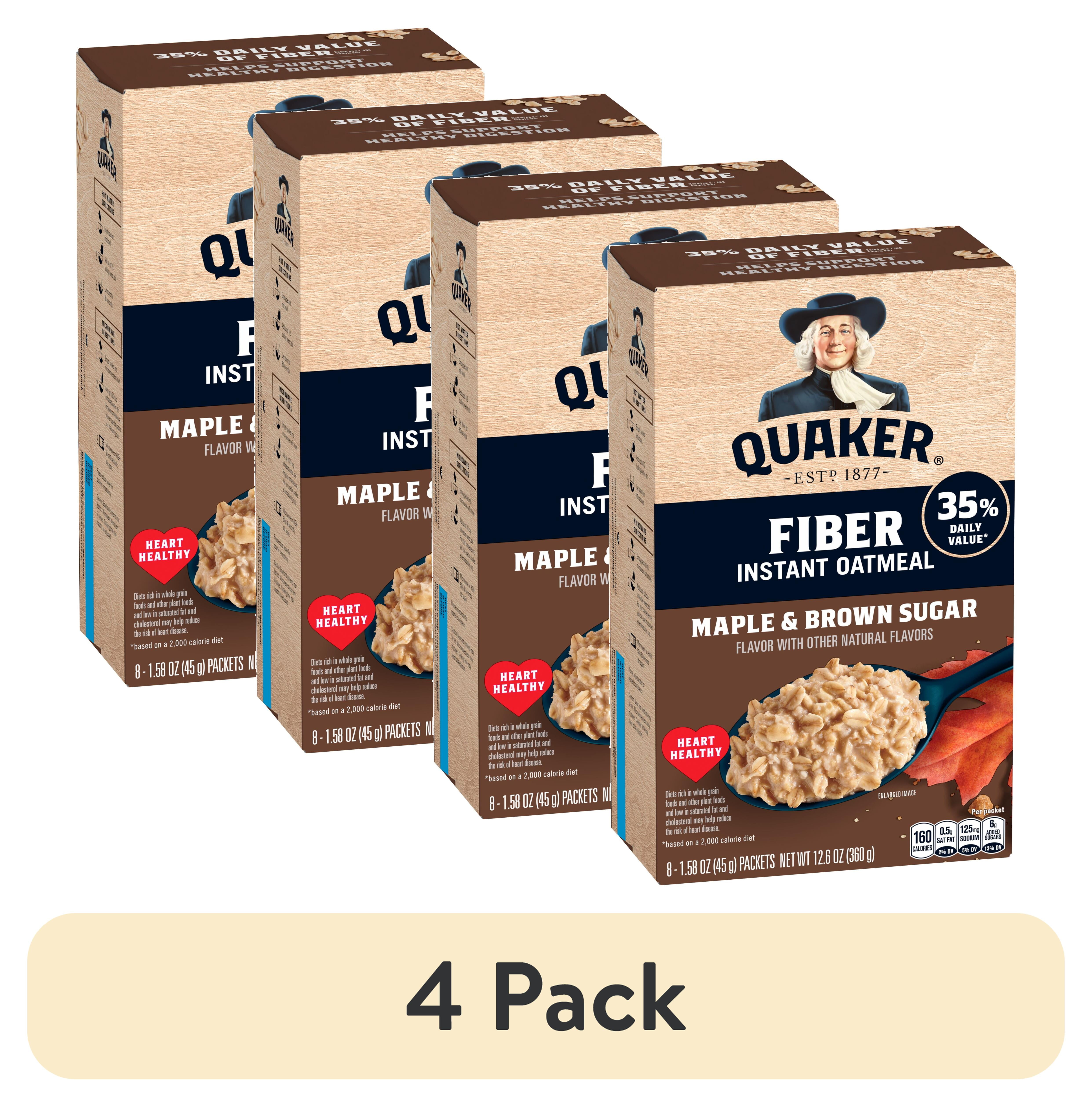 (4 pack) Quaker Fiber Instant Oatmeal, Maple Brown Sugar, 35% Daily ...