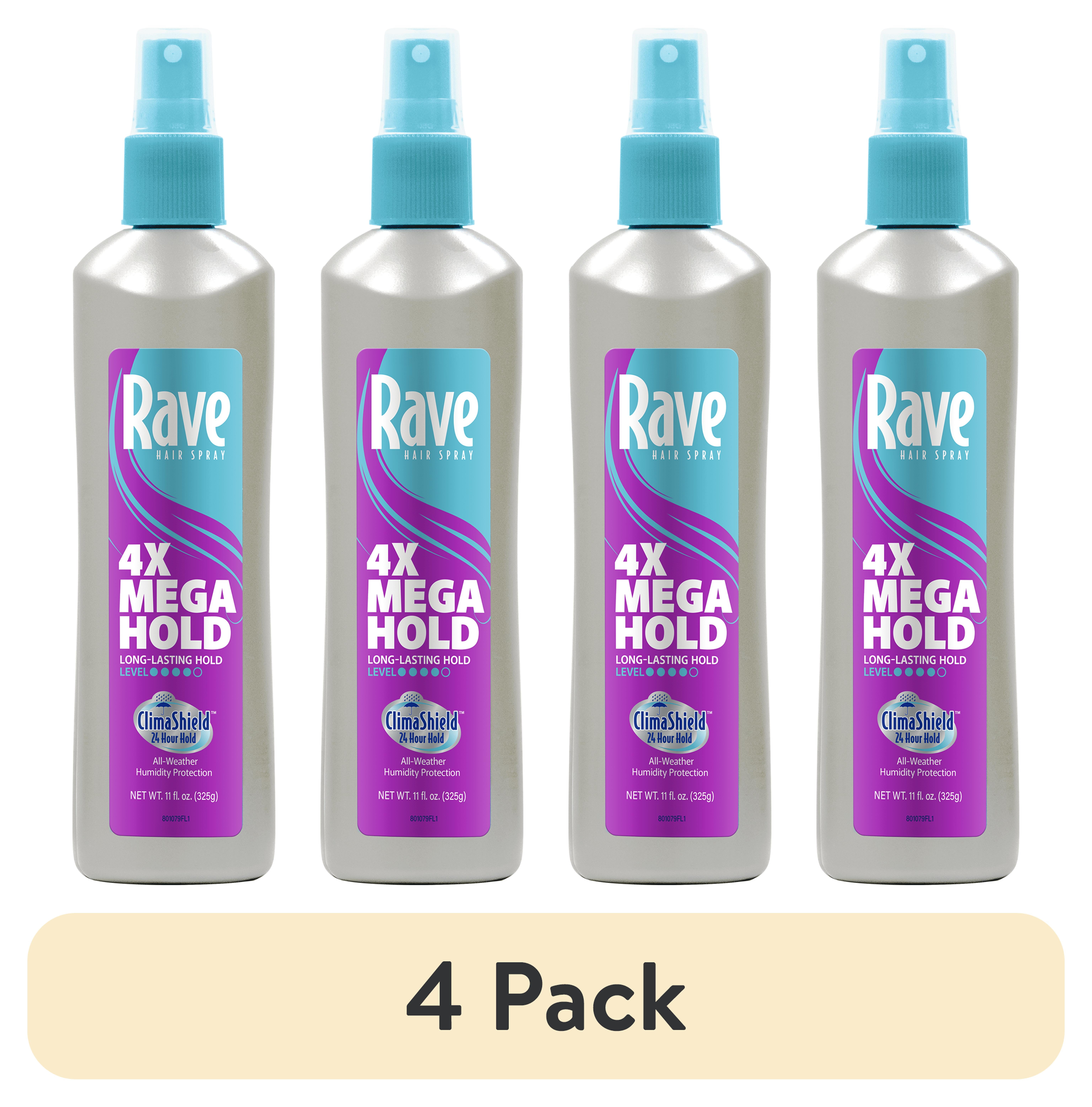(4 pack) Rave 4X Mega Hold Non-Aerosol Hair Spray, All-Weather ...