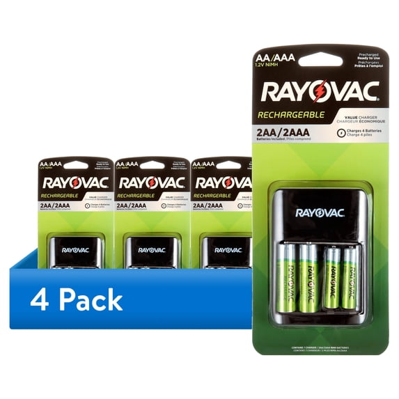 (4 pack) Rayovac Rechargeable Battery Charger 4-Position with 4 AA NiMH ...