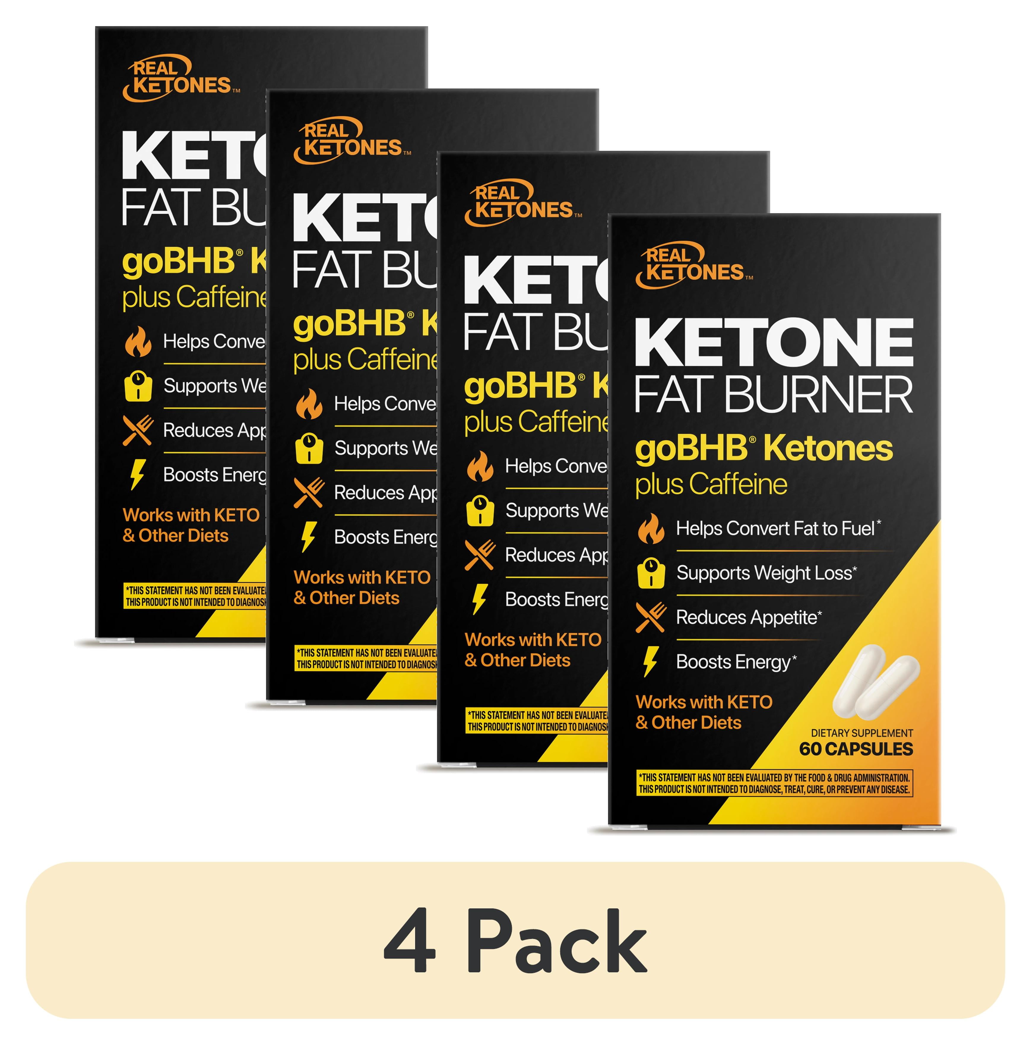 (4 pack) Real Ketones goBHB Ketone Fat Burner with Caffeine Capsules 60 ...