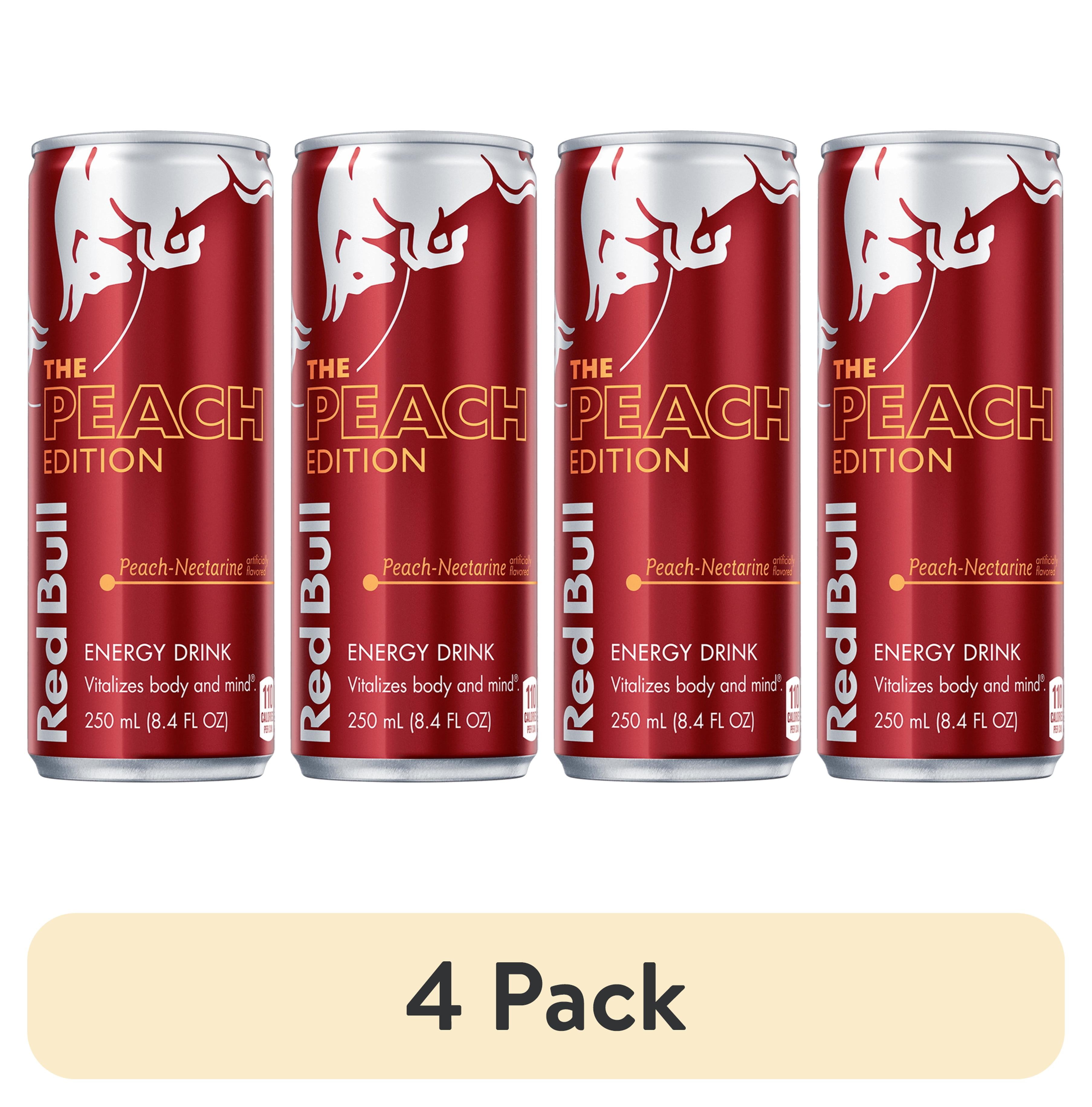 (4 pack) Red Bull Peach Edition Energy Drink, Peach Nectarine, 80mg ...