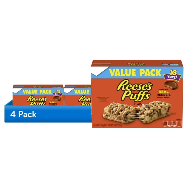 (4 pack) Reese's Puffs Breakfast Cereal Treat Bars, Peanut Butter ...