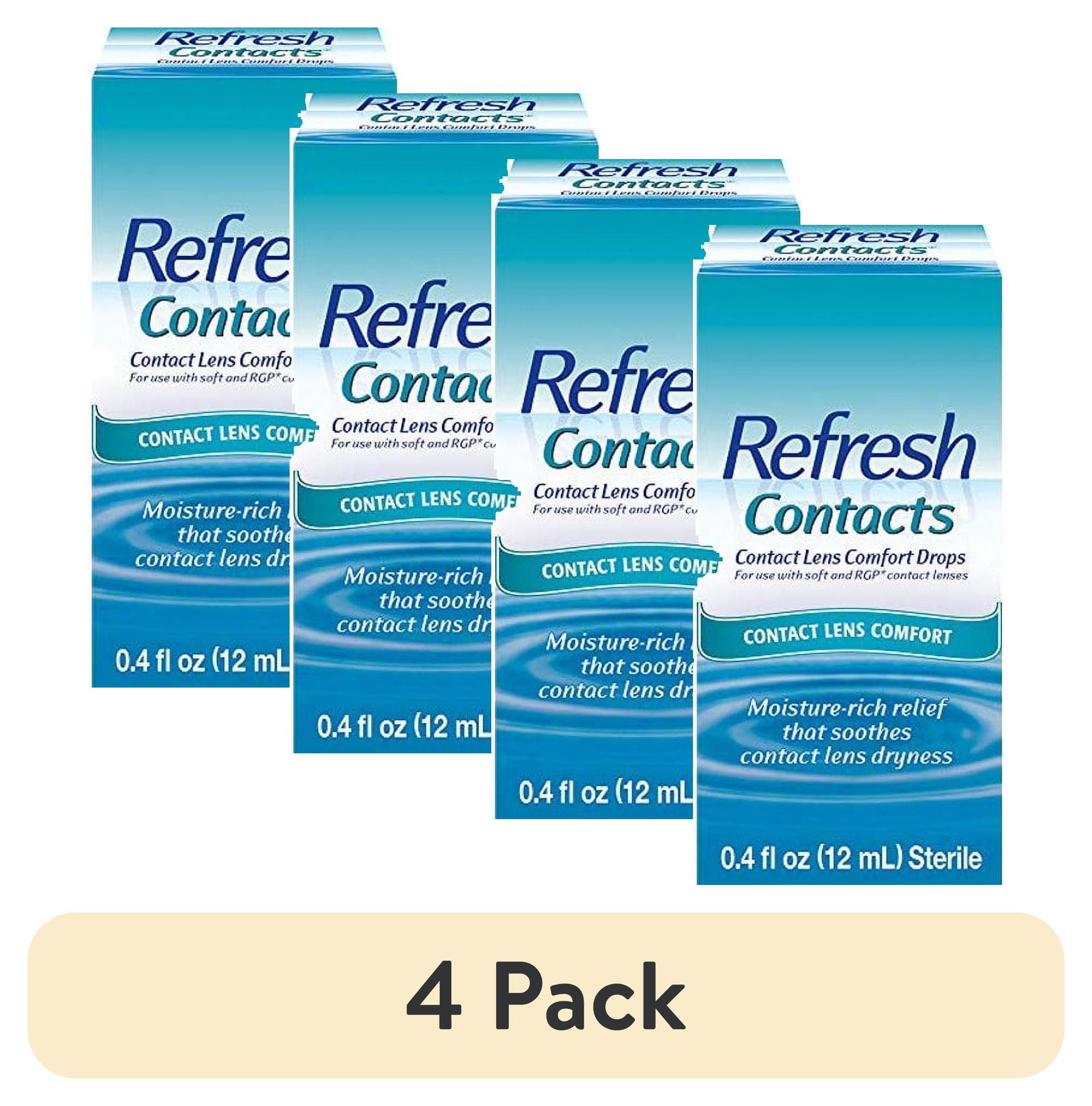 (4 pack) Refresh Contacts Contact Lens Comfort Drops, 0.4 fl oz (12mL ...