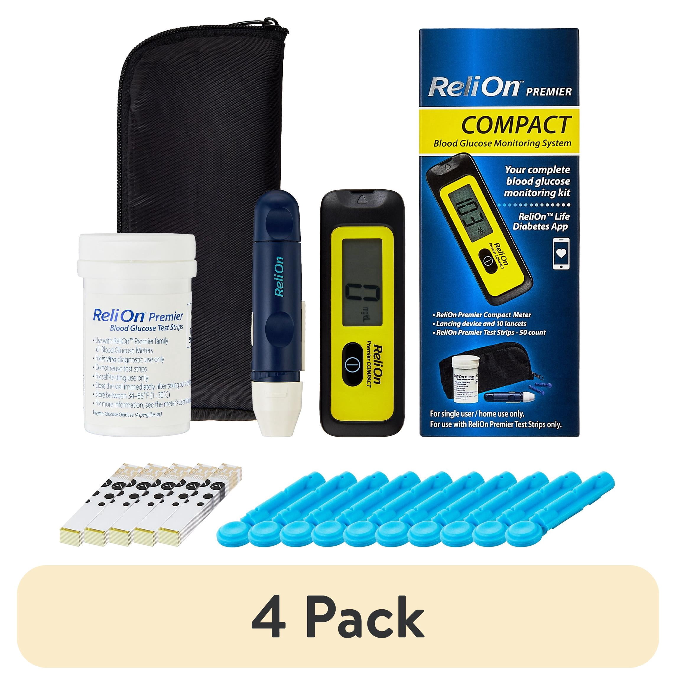 (4 pack) ReliOn Premier COMPACT Complete Blood Glucose Monitoring Kit ...