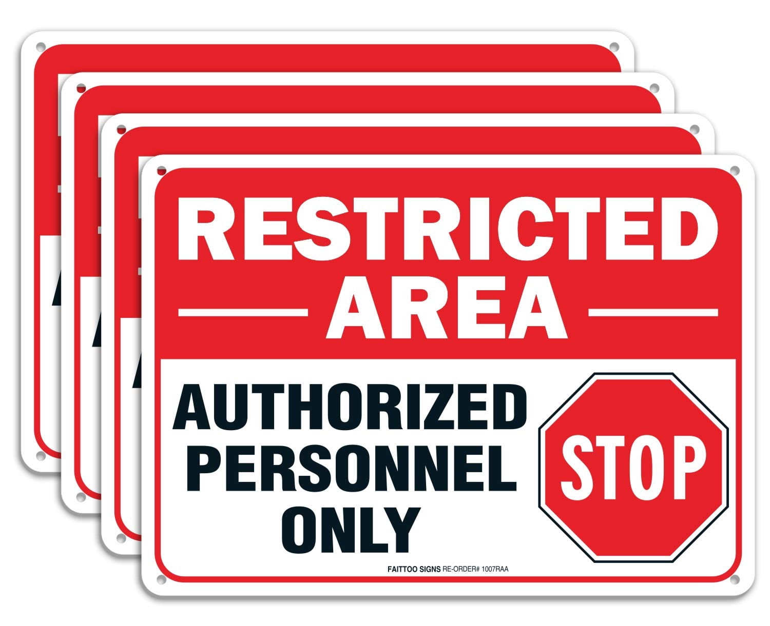 (4 pack) Restricted Area Sign Authorized Personnel Only, Do Not Enter ...